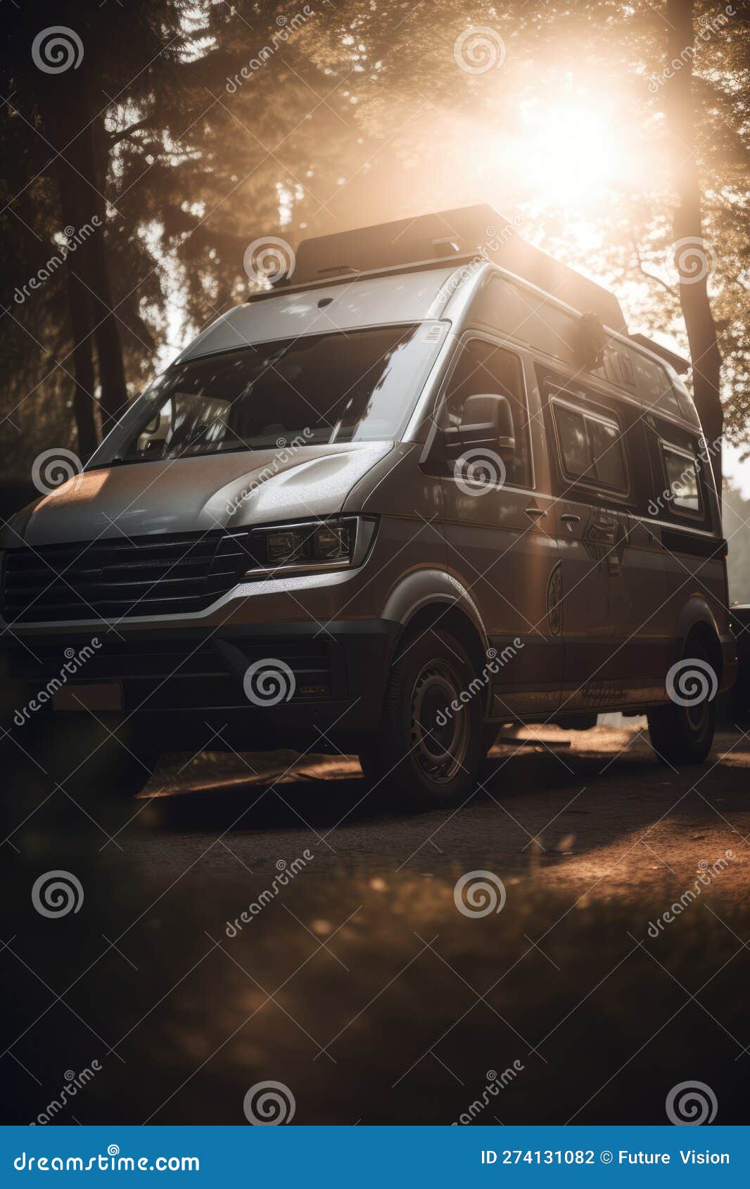 Silver Camper Van with Sunlight and Trees in Forest Created Using ...