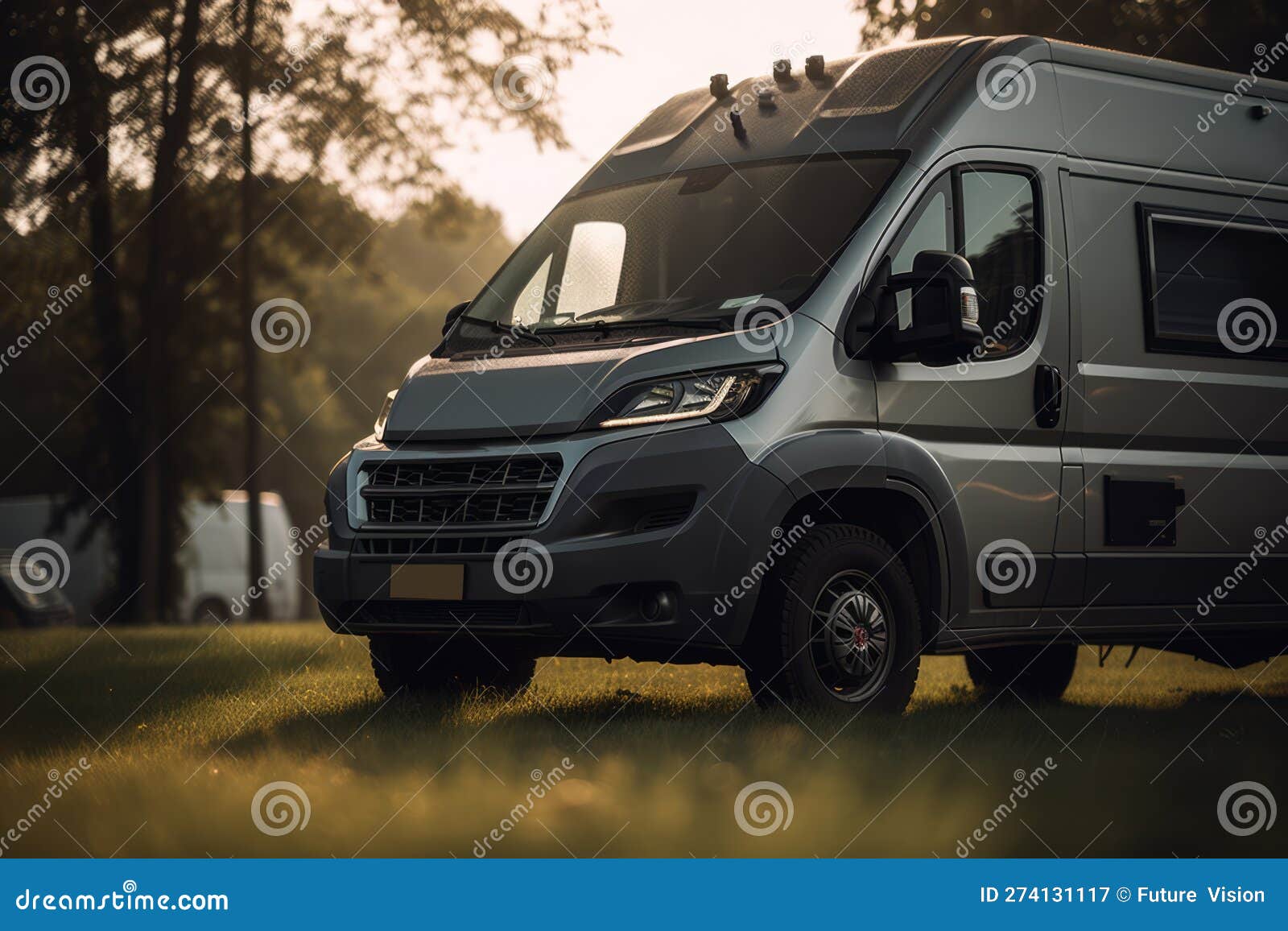 Silver Camper Van with Trees in the Background in Forest Created Using ...