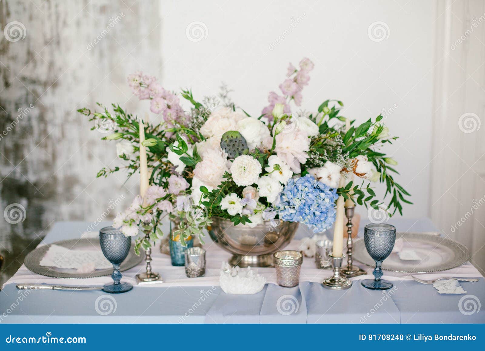 Silver Candlestick As Element of Festive Table Wedding Decorations ...