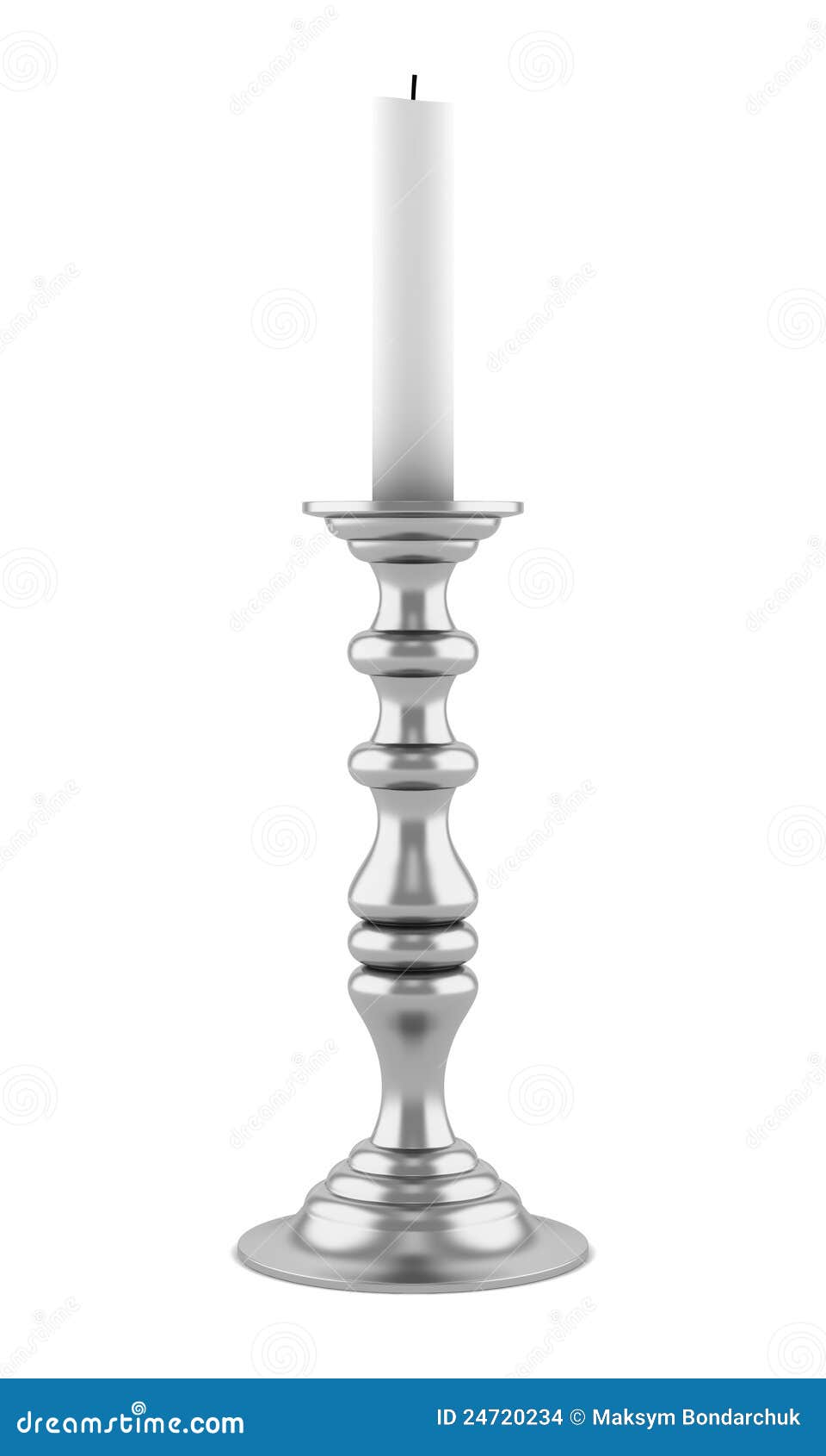 Silver Candlestick With Candle Isolated On White Stock Illustration ...