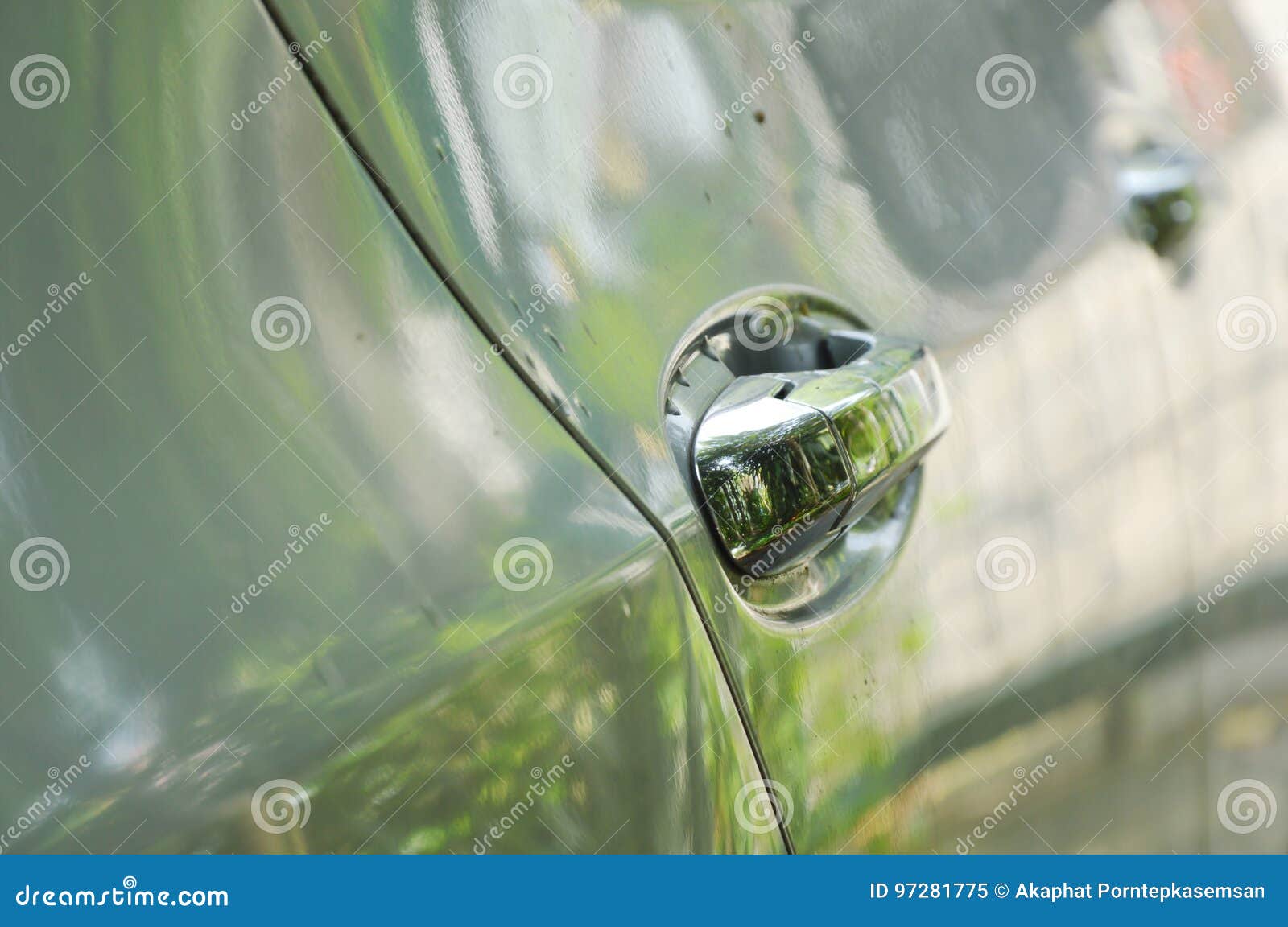 Silver Car Back Door Handle in Parking Stock Image - Image of drive ...