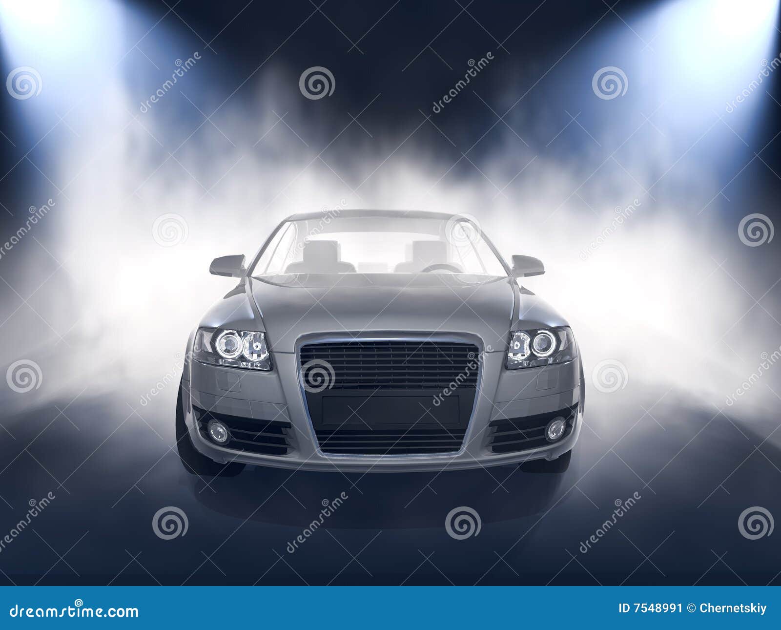Silver Car Front View in Fog Stock Illustration - Illustration of ...