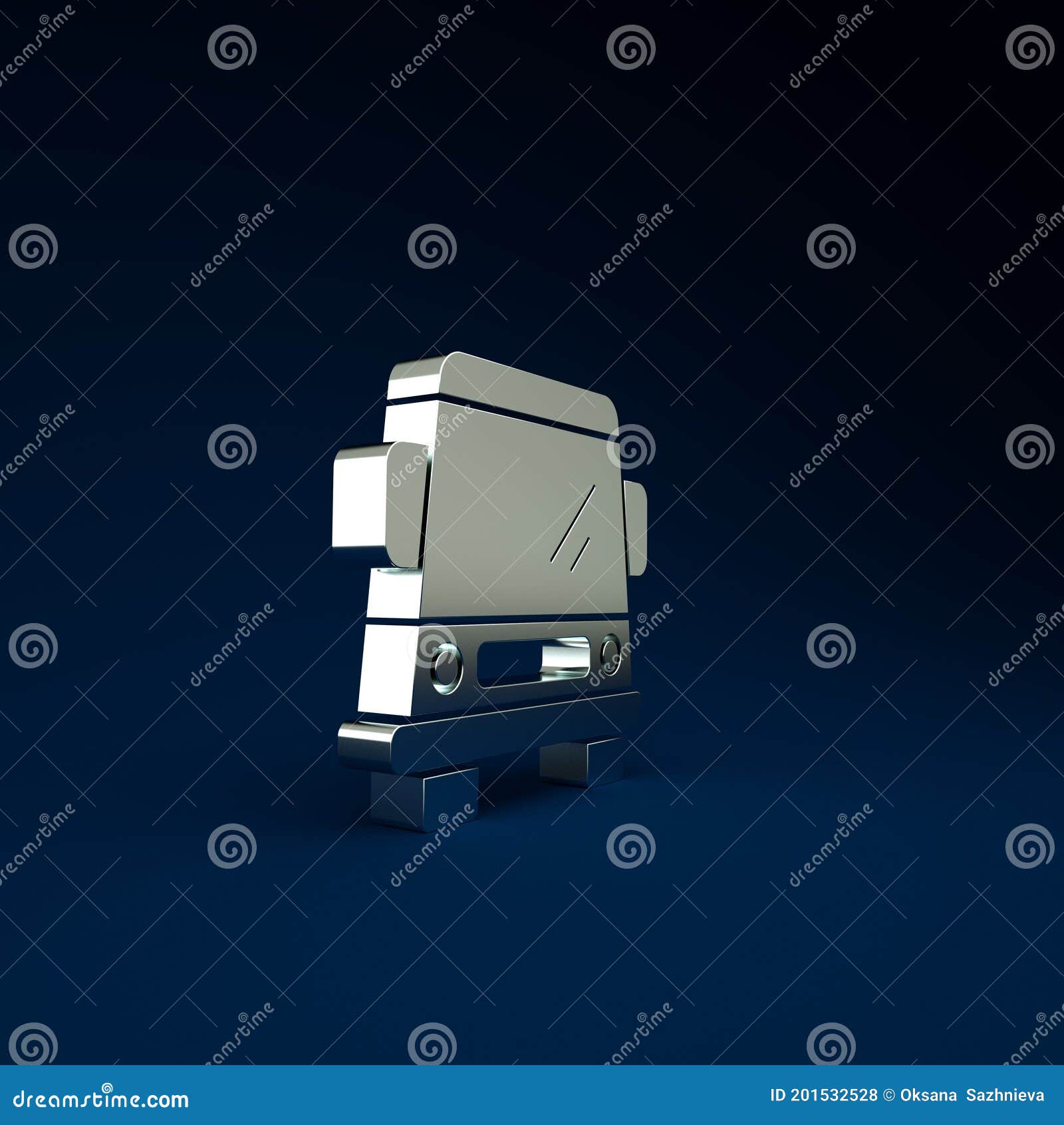 Silver Car Icon Isolated on Blue Background. Front View. Minimalism ...