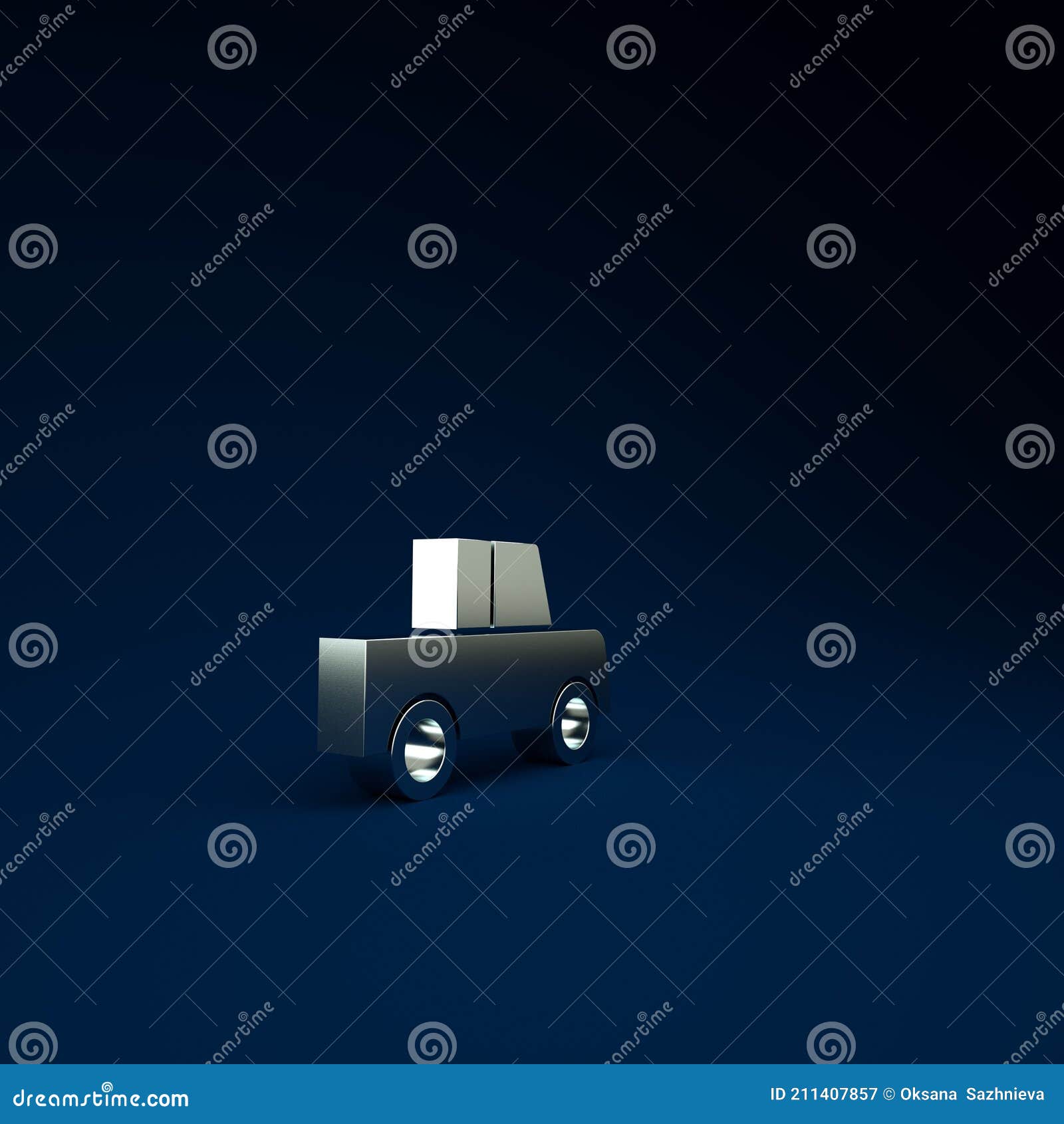 Silver Car Icon Isolated on Blue Background. Front View. Minimalism ...