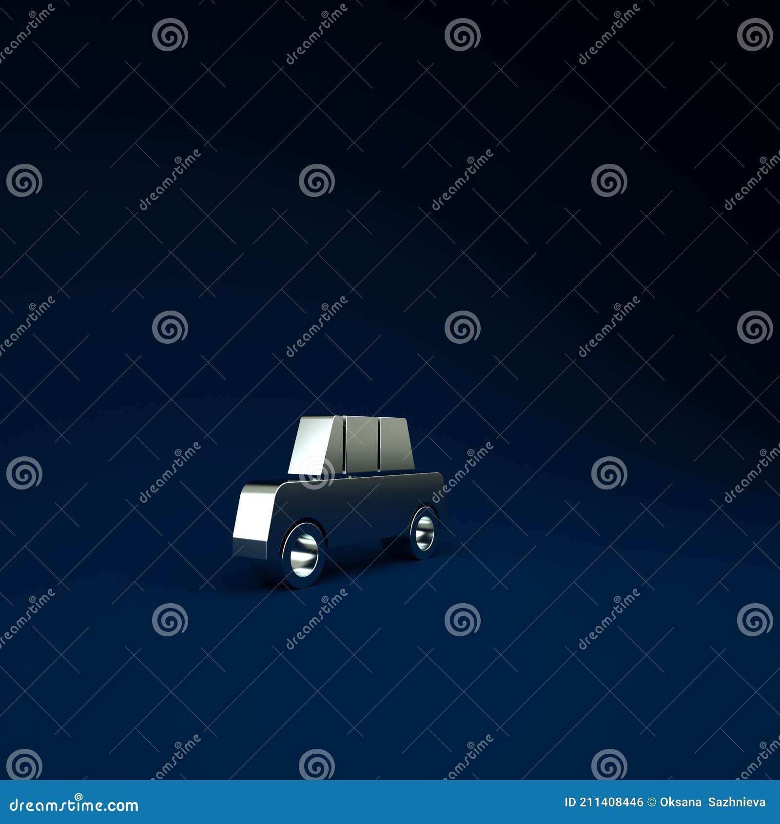 Silver Car Icon Isolated on Blue Background. Front View. Minimalism ...