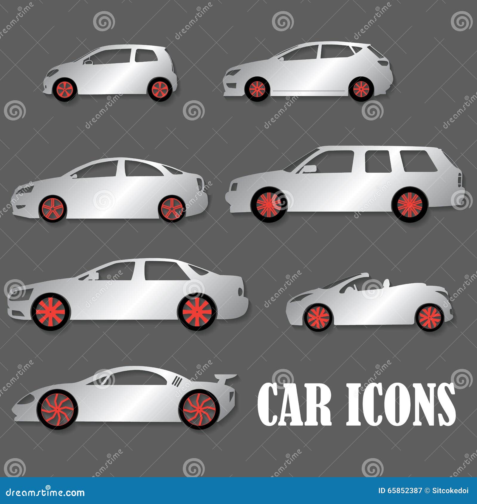 Silver Car Icons and Red Wheel Stock Vector - Illustration of gray ...