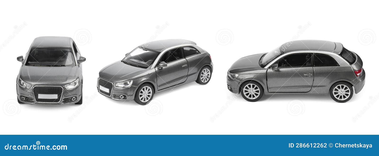 Silver Car Isolated on White, Different Angles. Collage Design with ...