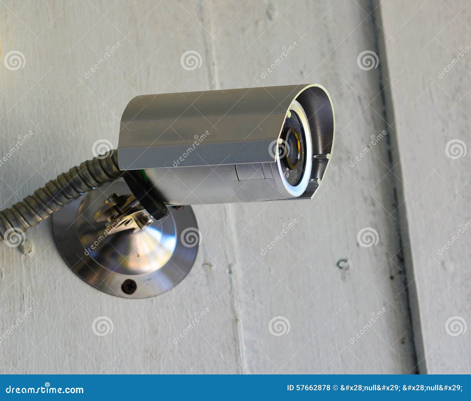 Silver CCTV Camera on the Wall. Stock Photo - Image of camera, looking ...