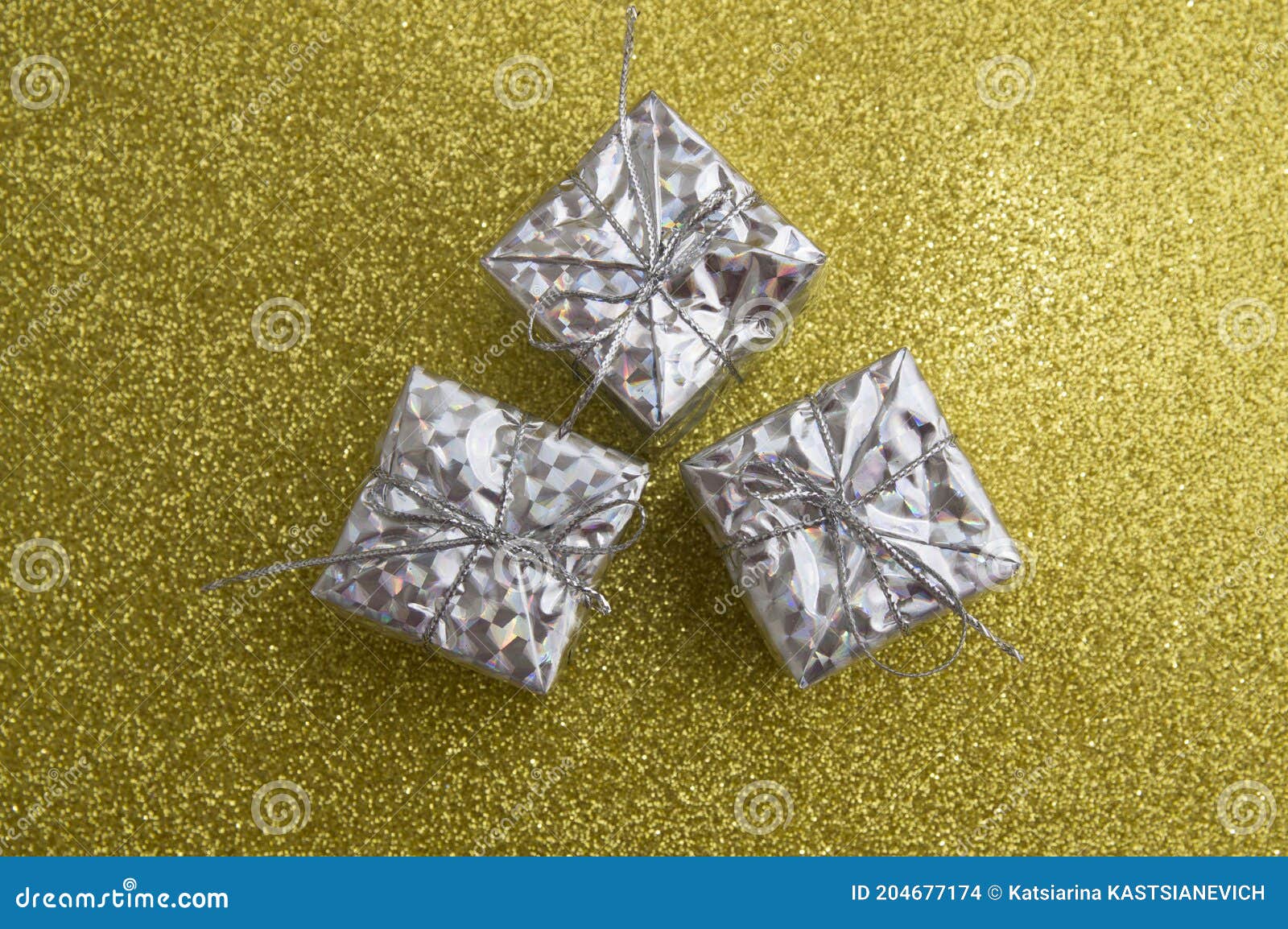 Silver Celebration Gift Boxes On Gold Background Stock Image ...