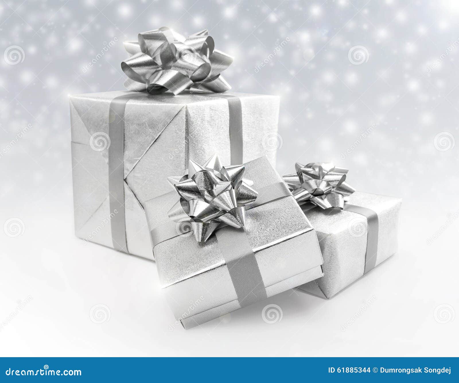 Silver Celebration Gift Boxes On Gold Background Stock Image ...