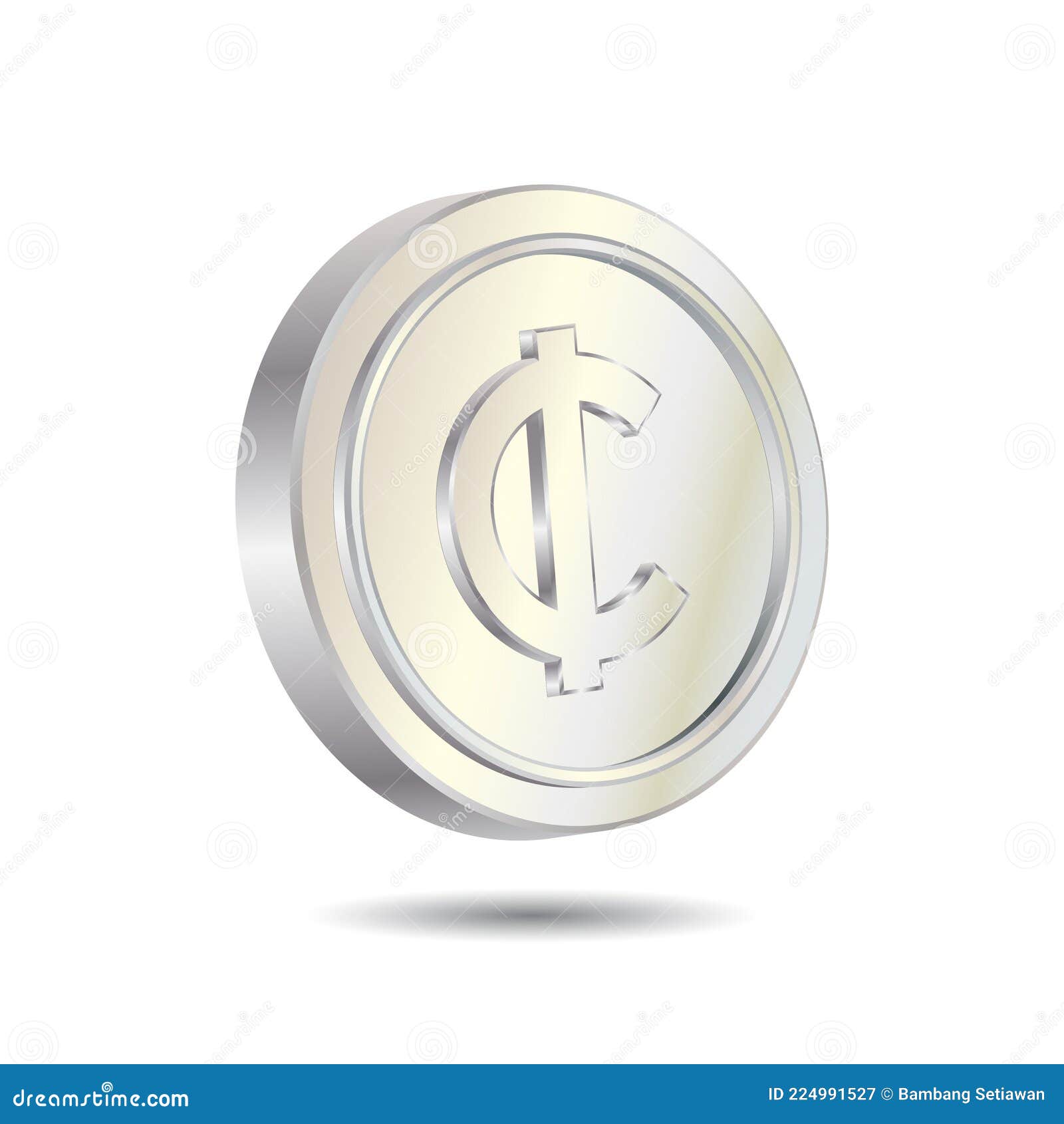 Silver Cent Coin Isolated on White Color Background. Currency Symbol of ...