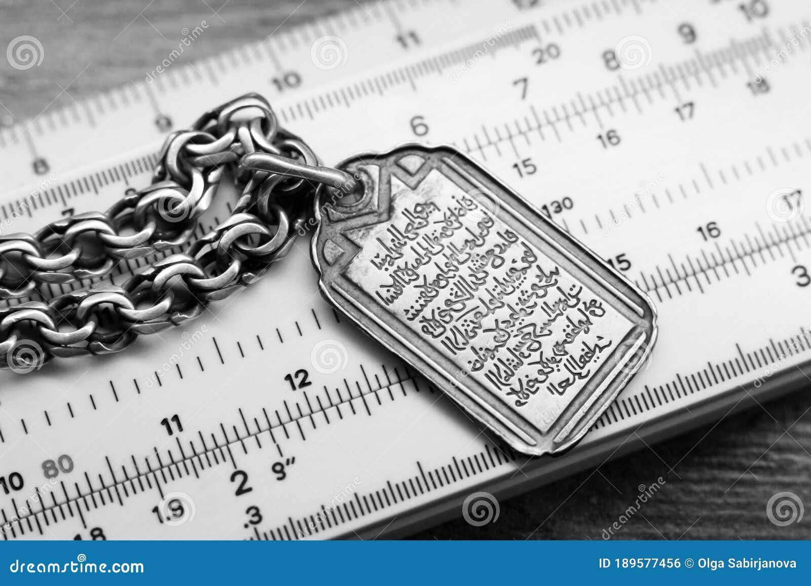 Silver Chain and Measuring Tool, Black and White Stock Photo - Image of ...