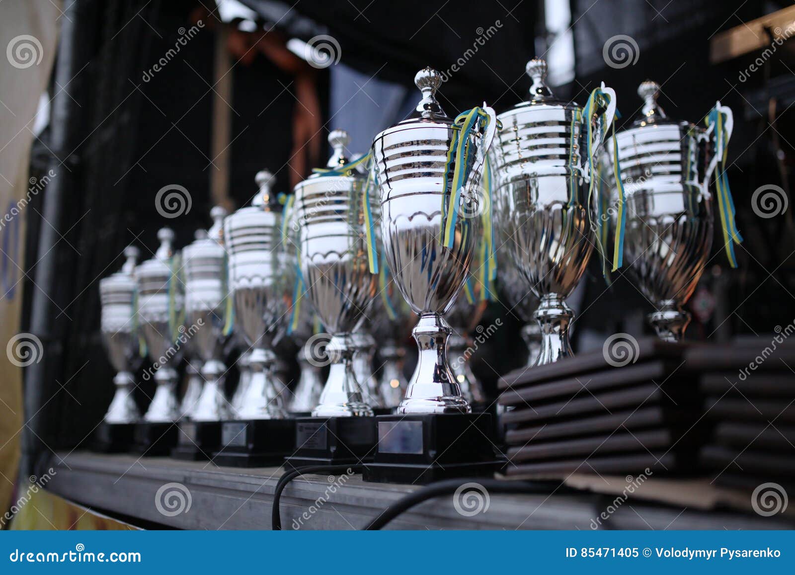 Silver Champion Trophies Lined Up in Rows Stock Image - Image of ...