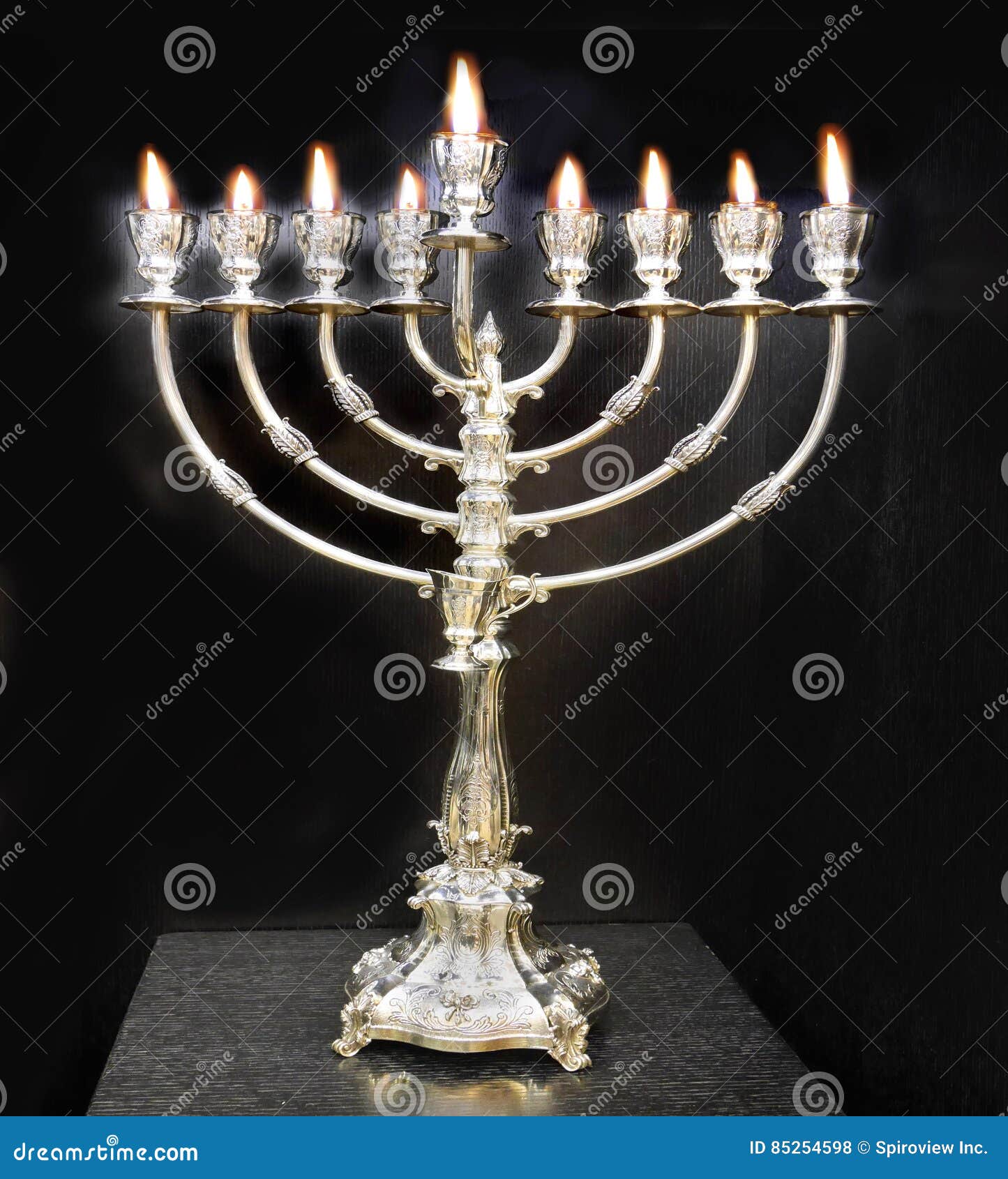 Silver Chanukah menorah stock photo. Image of religion - 85254598