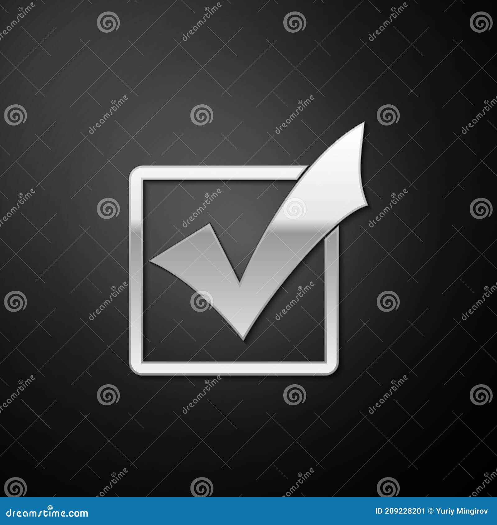 Silver Check Mark in a Box Icon Isolated on Black Background. Tick ...