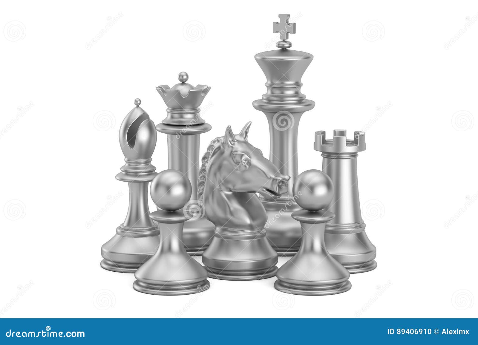 Silver Chess Figures, 3D Rendering Stock Illustration - Illustration of ...