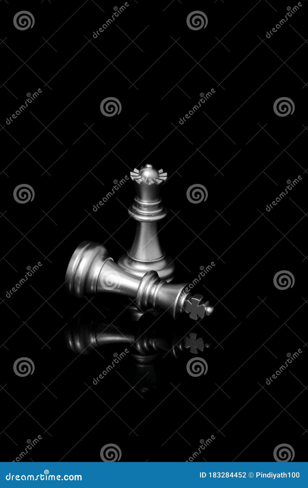 Silver Chess Pieces King and Queen Isolated on Black Background Stock ...