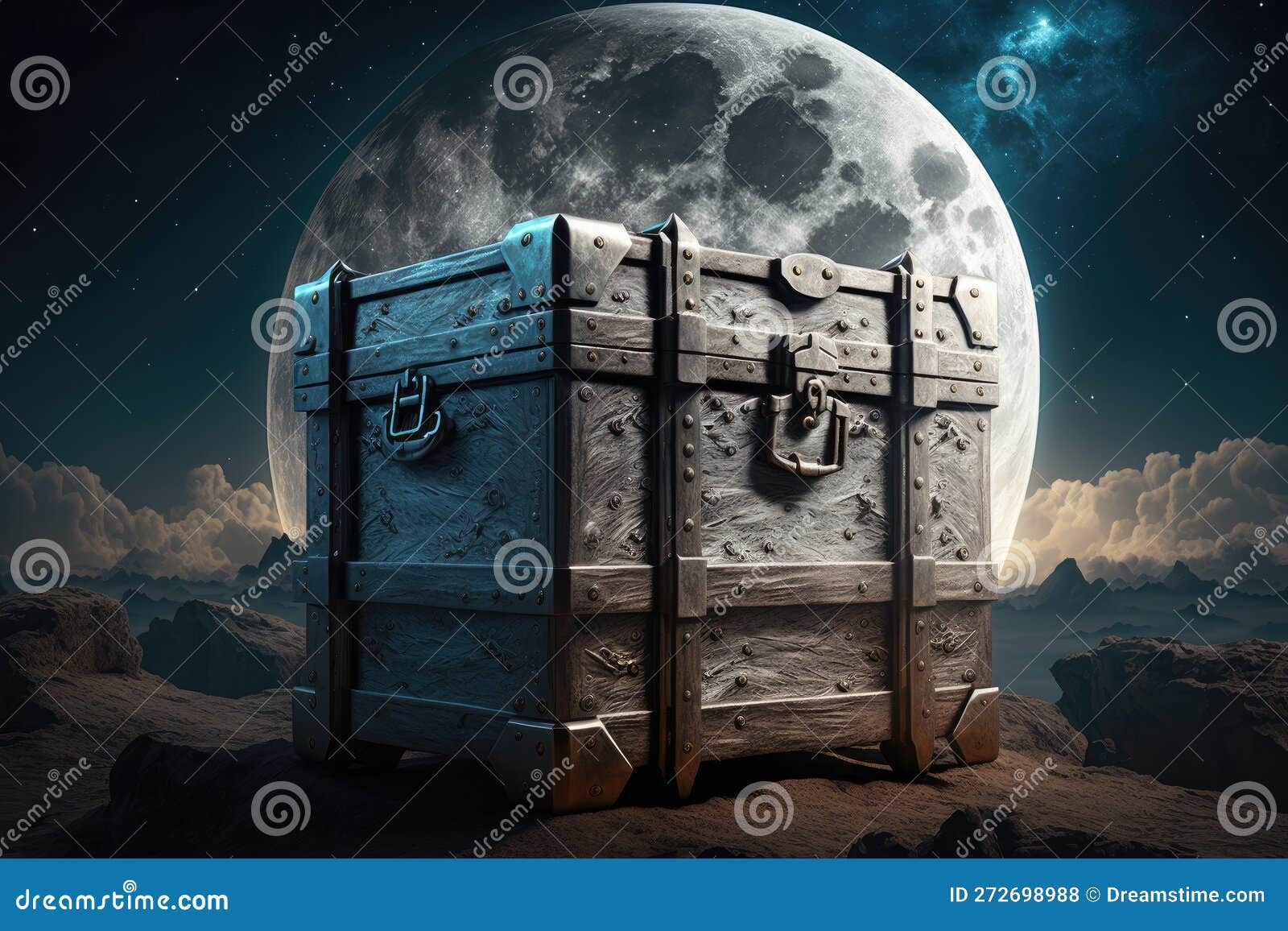 Chest On The Moon Lying In Light Rays Of Sun Royalty-Free Stock ...