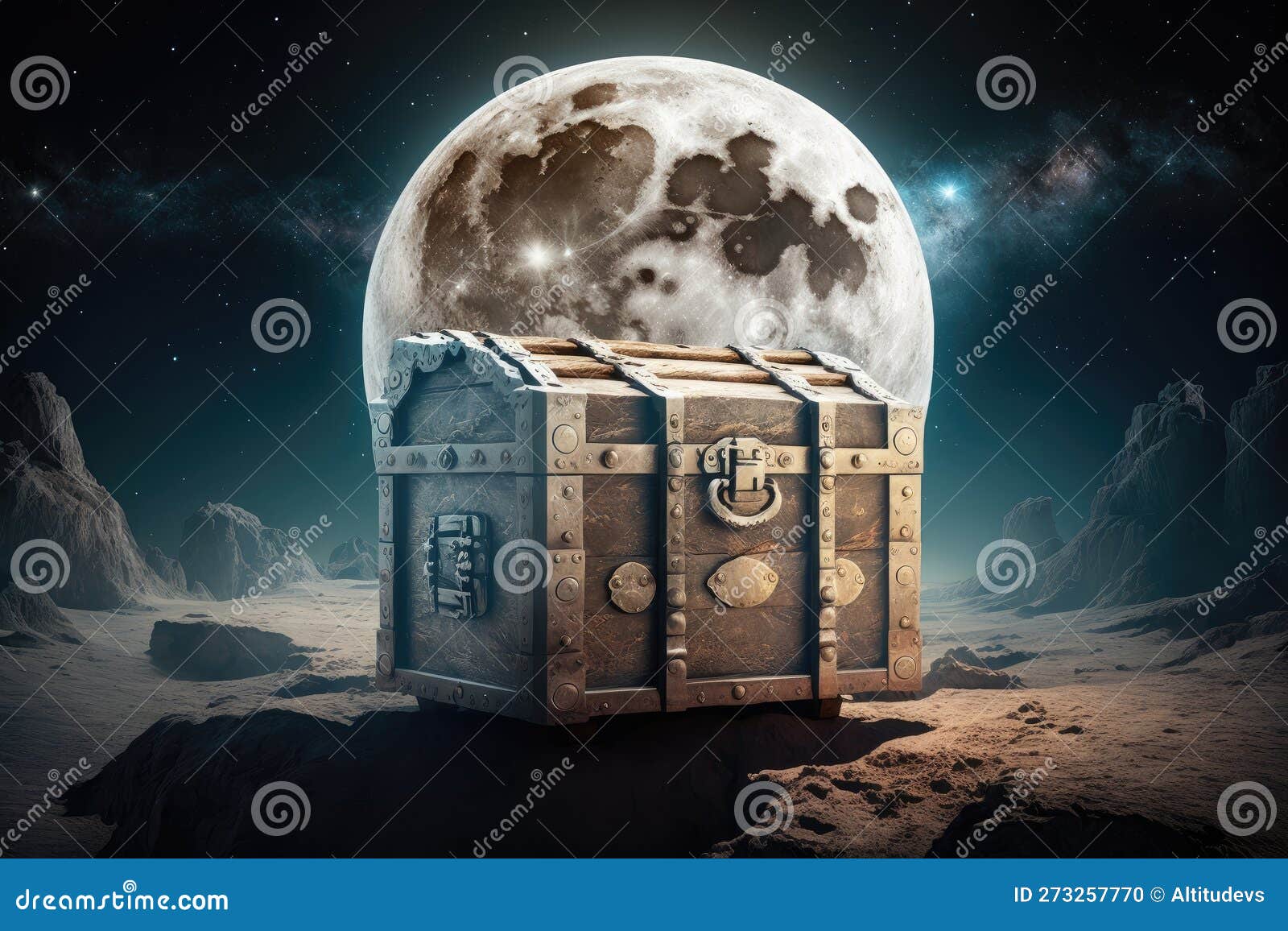 Chest On The Moon Lying In Light Rays Of Sun Royalty-Free Stock ...