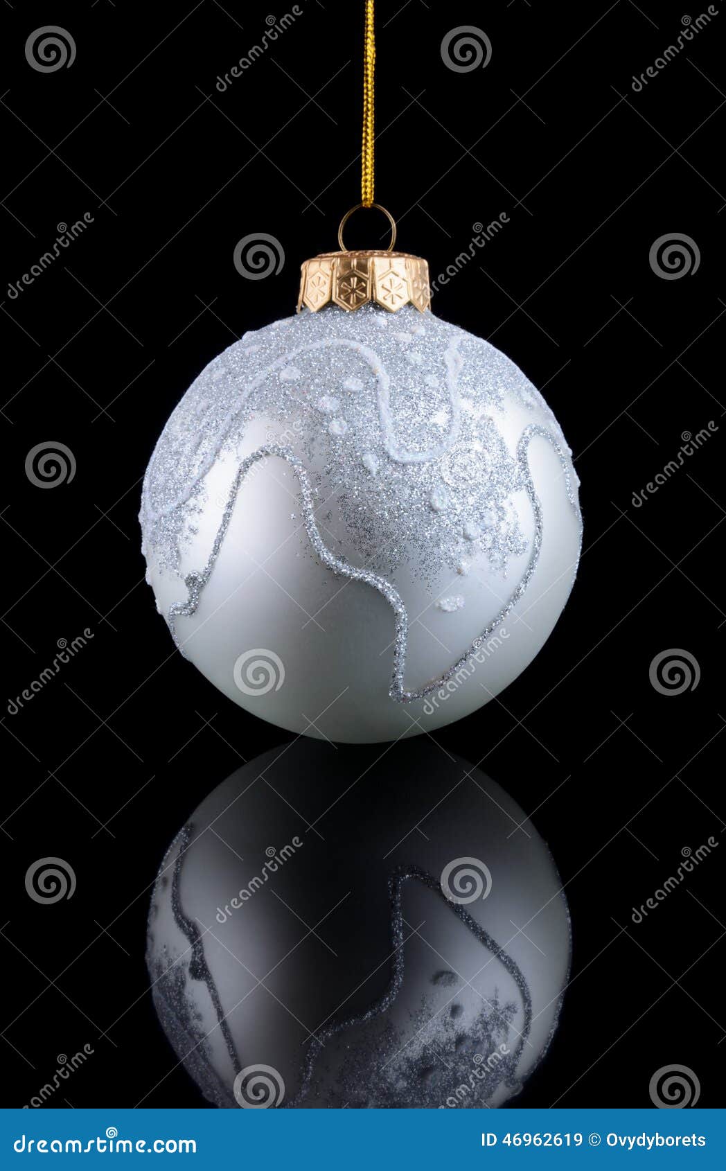 Silver Christmas Ball on Black Background with Reflection Stock Image ...