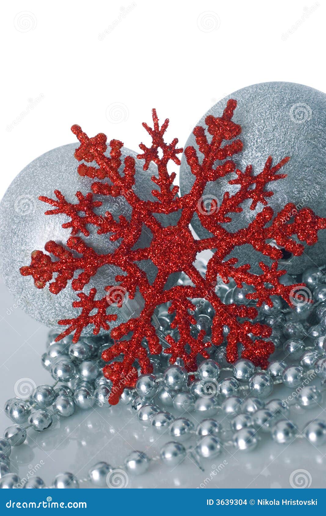 Silver Christmas Balls and Snowflake Stock Photo - Image of pearl ...