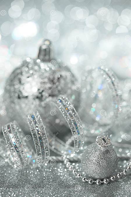 Silver Christmas Decorations Stock Image - Image of celebrating, light ...