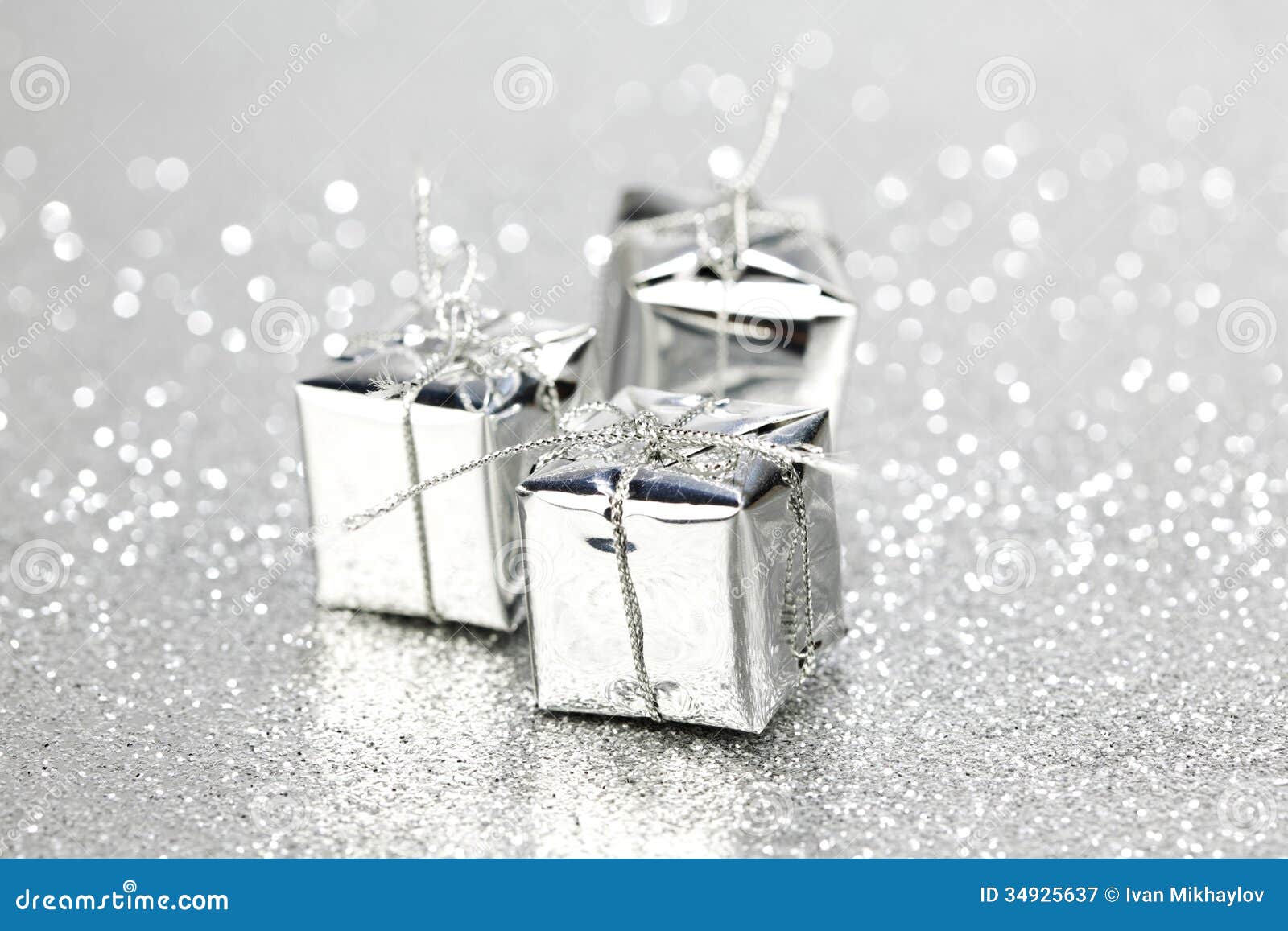 Silver christmas gifts stock image. Image of ribbon, sparkle - 34925637