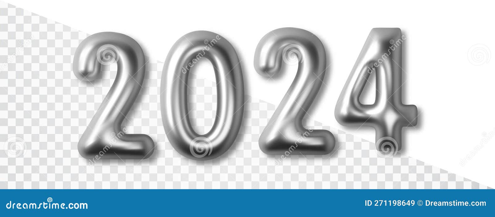 2024 Silver Chrome Numbers with Shadow Set Isolated on Transparent ...