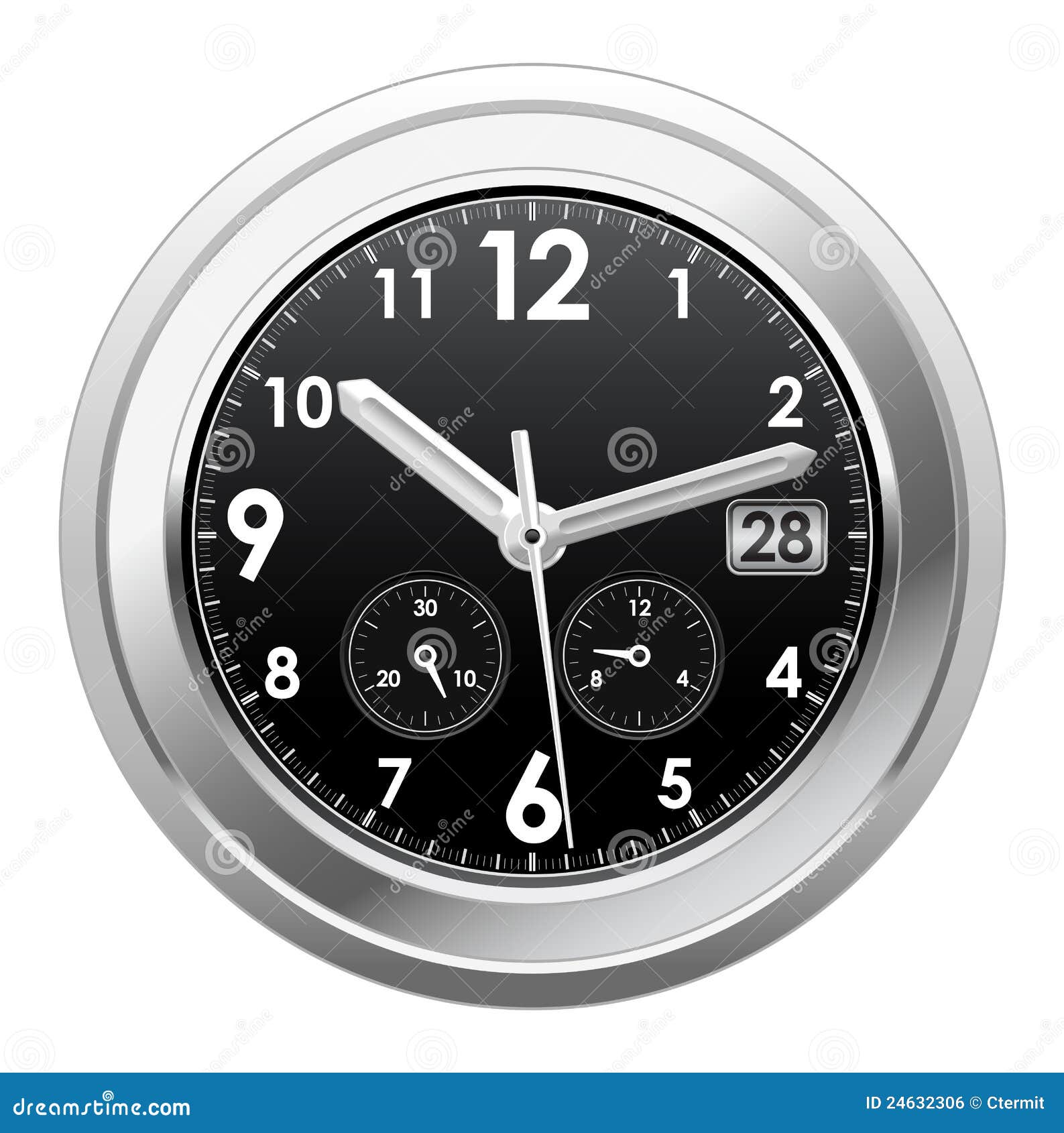 Silver clock stock illustration. Illustration of chrome - 24632306