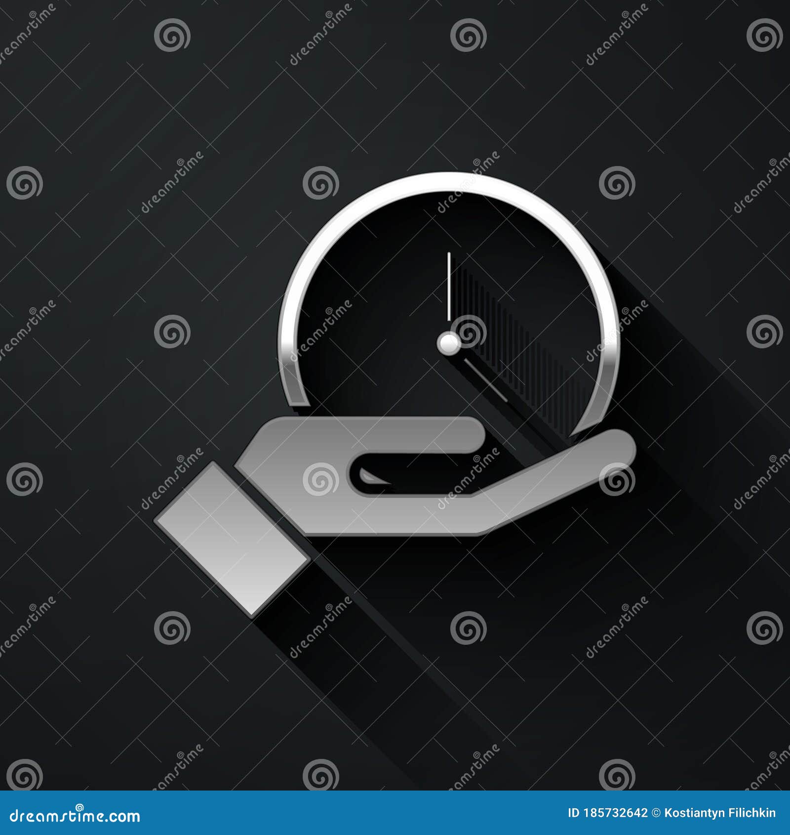 Silver Clock Icon Isolated on Black Background. Time Symbol. Long ...
