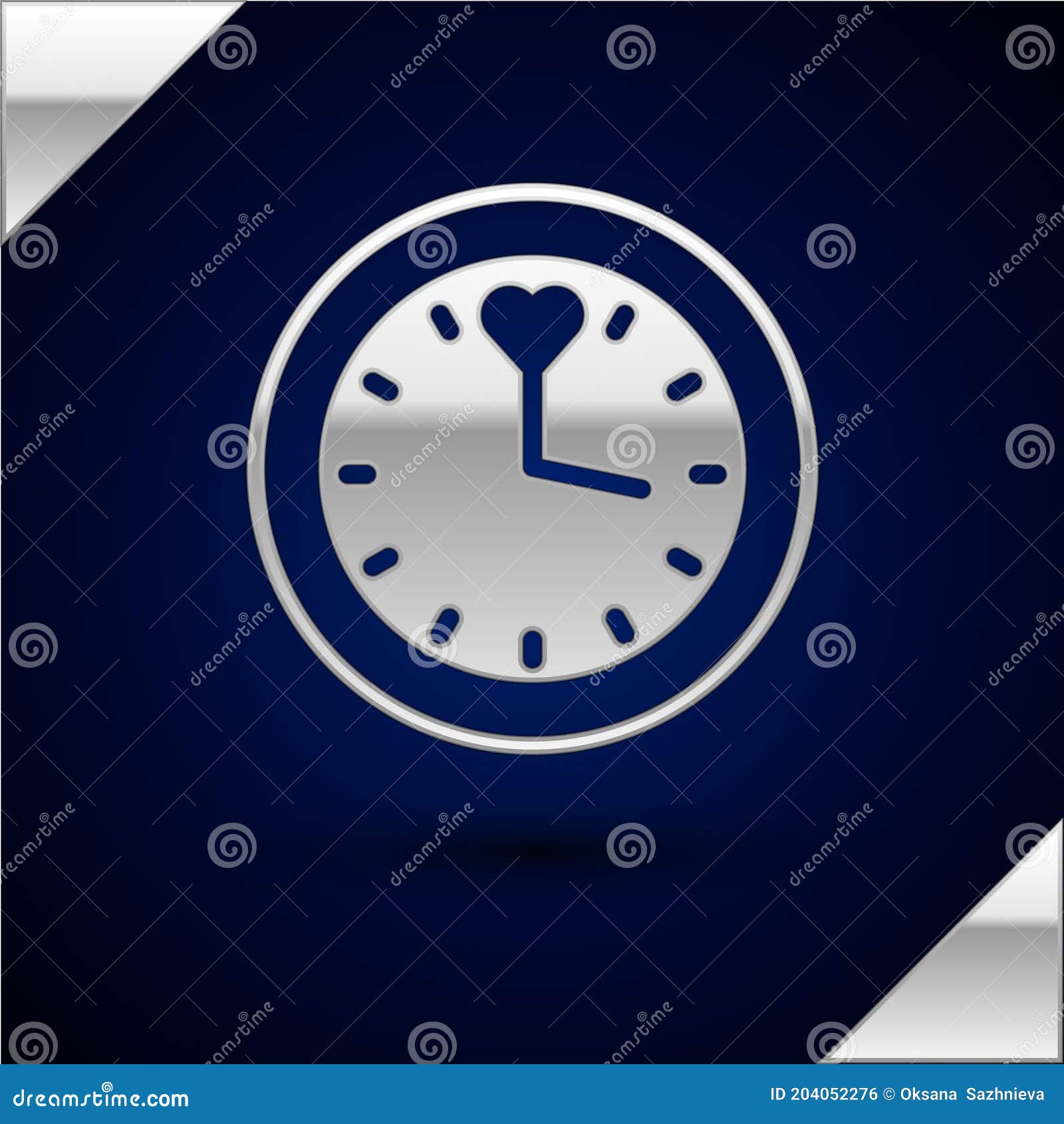 Silver Clock Icon Isolated on Dark Blue Background. Time Symbol Stock ...