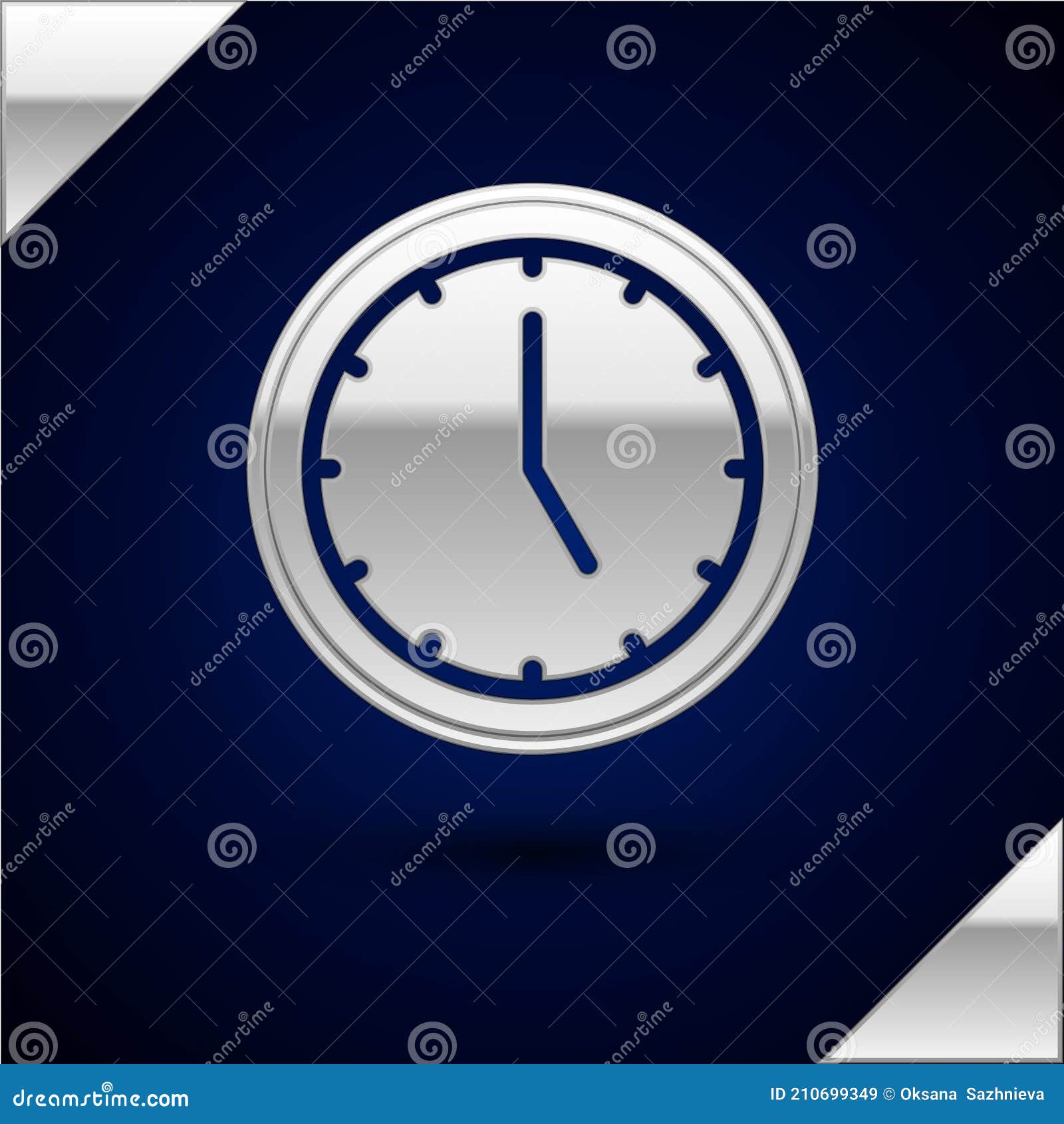 Silver Clock Icon Isolated on Dark Blue Background. Time Symbol Stock ...