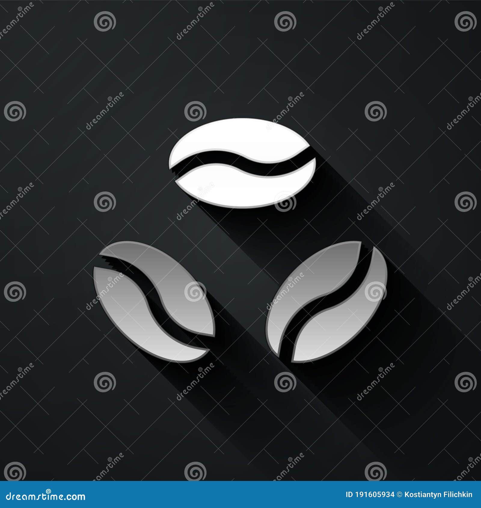 Silver Coffee Beans Icon Isolated on Black Background. Long Shadow ...
