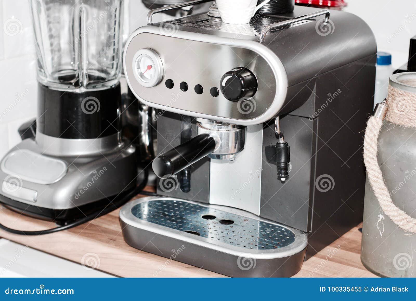 Silver coffee machine stock image. Image of home, mixer - 100335455