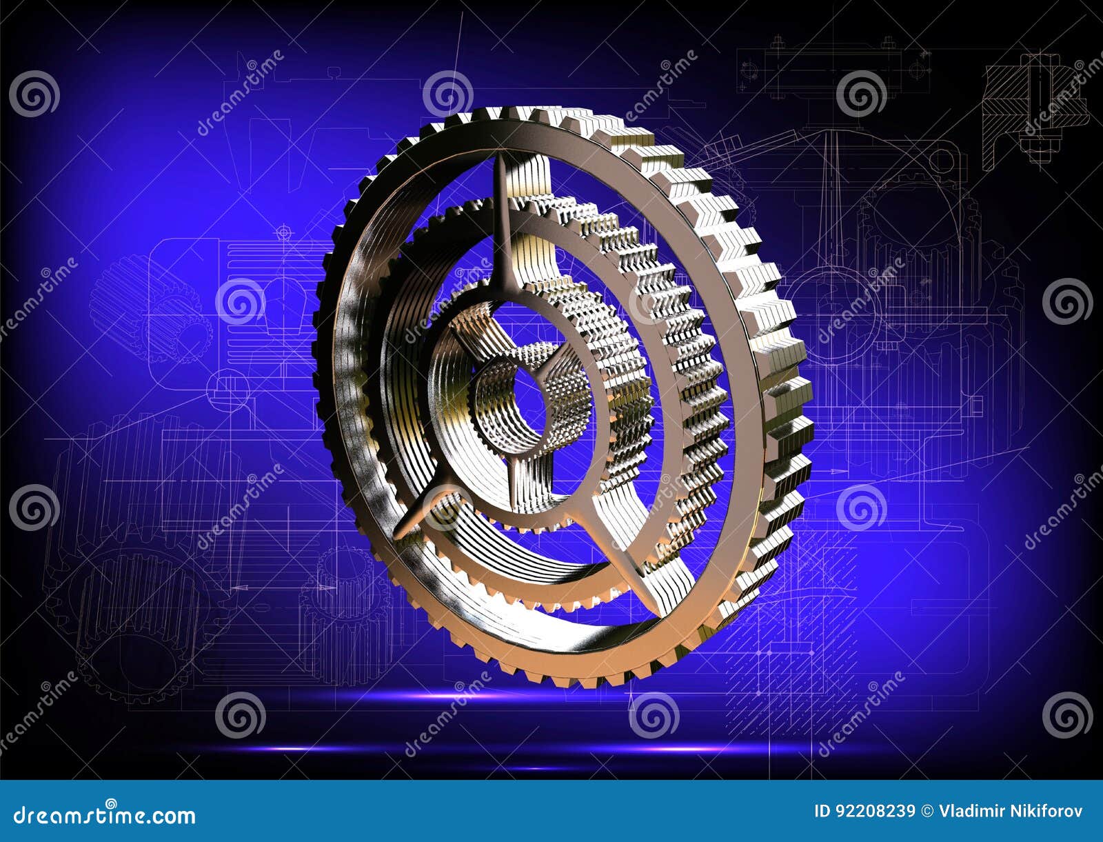 Silver cogwheel on a blue stock illustration. Illustration of ...