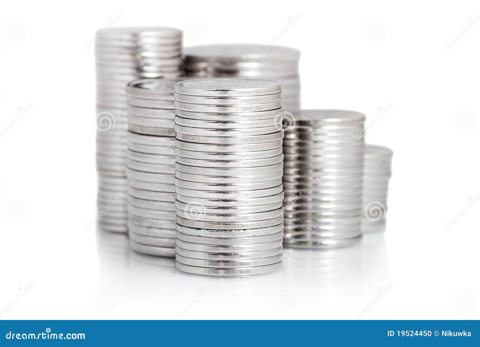 Silver Coin Stack Isolated on White Stock Photo - Image of background ...