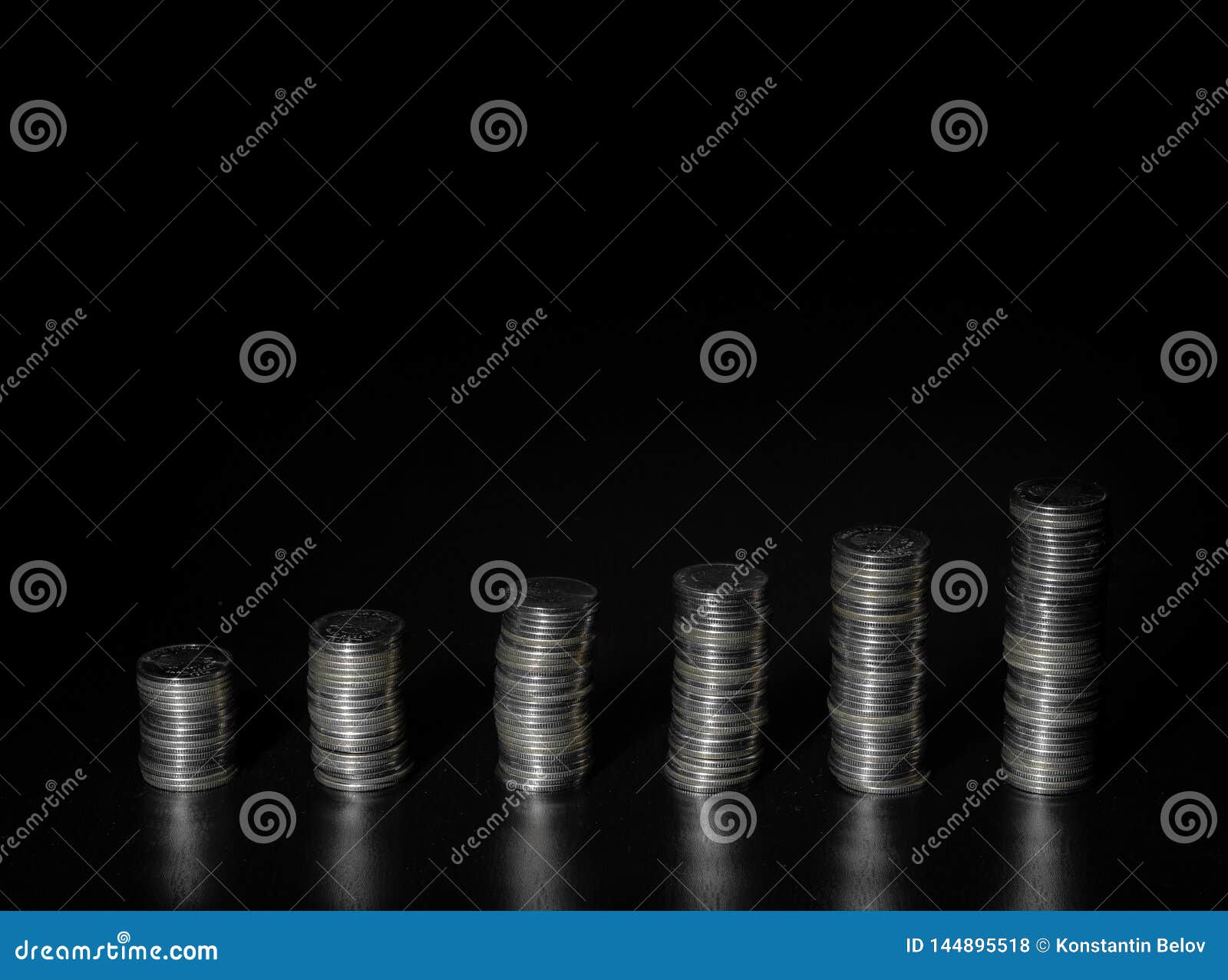Silver Coin Stack. Stacks of Silver Coins of Various Heights. Vertical ...