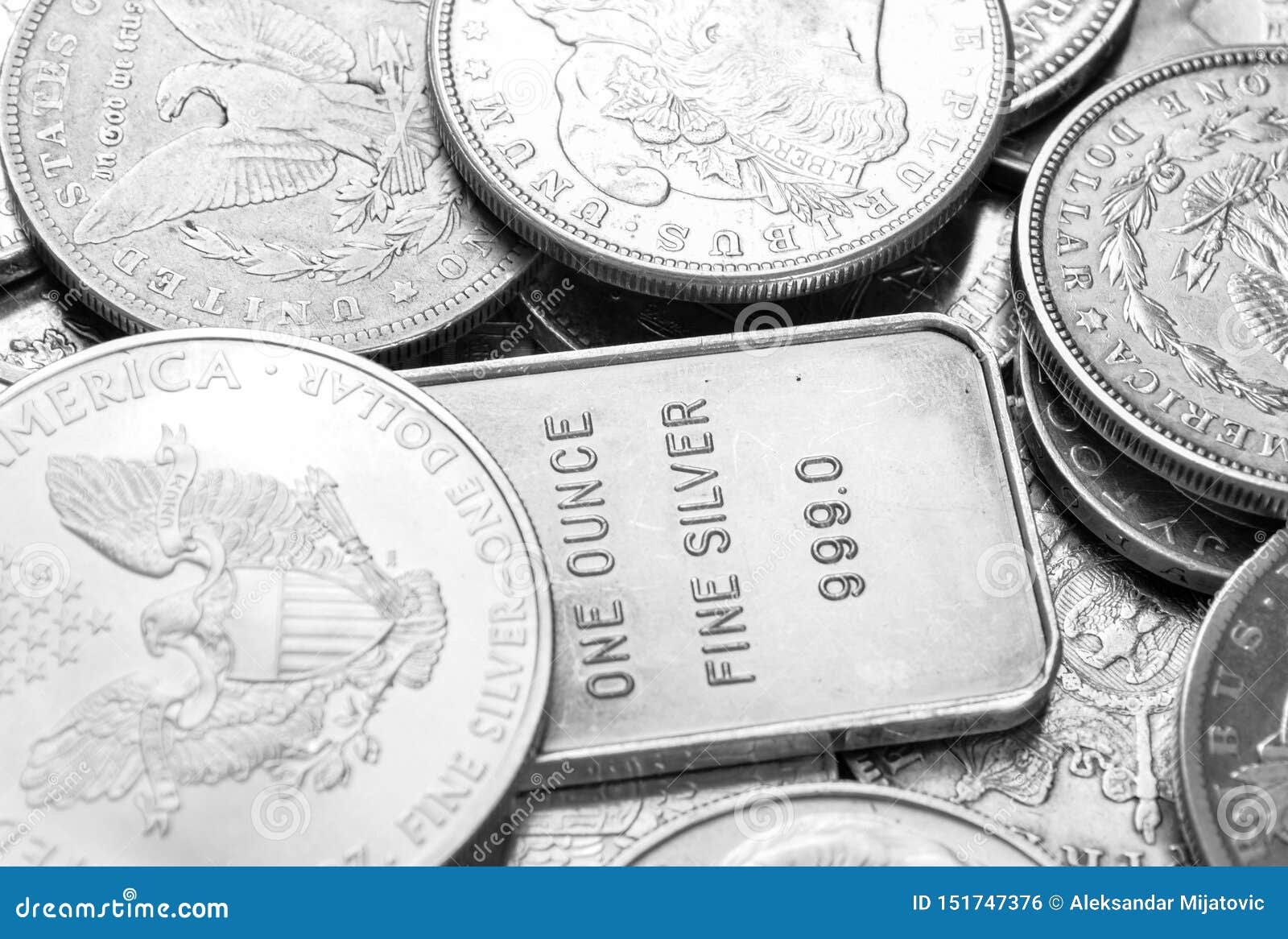 Silver Coins and Bars Macro Shot Stock Photo - Image of coin, precious ...