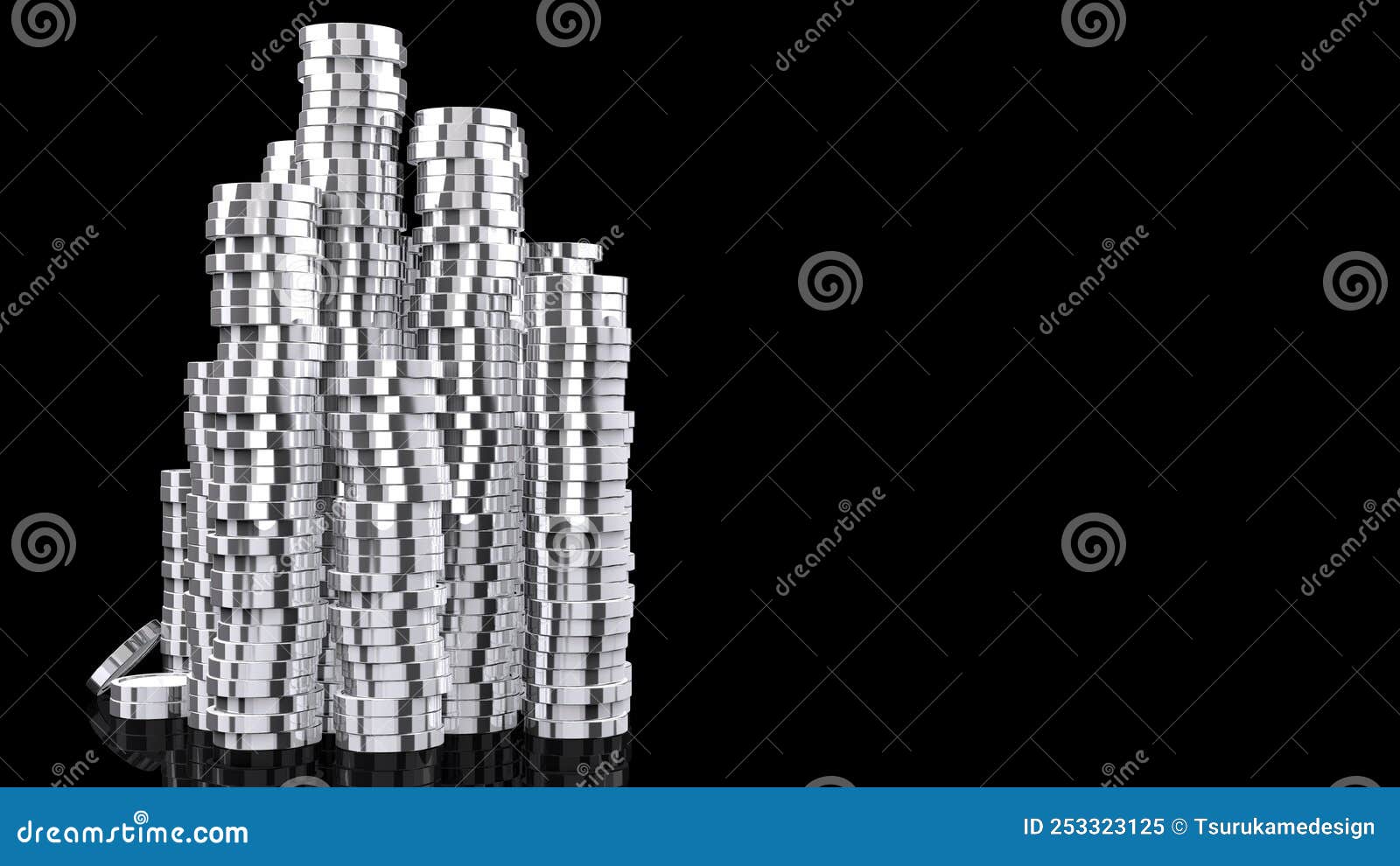 Silver Coins on Black Background. Stock Illustration - Illustration of ...