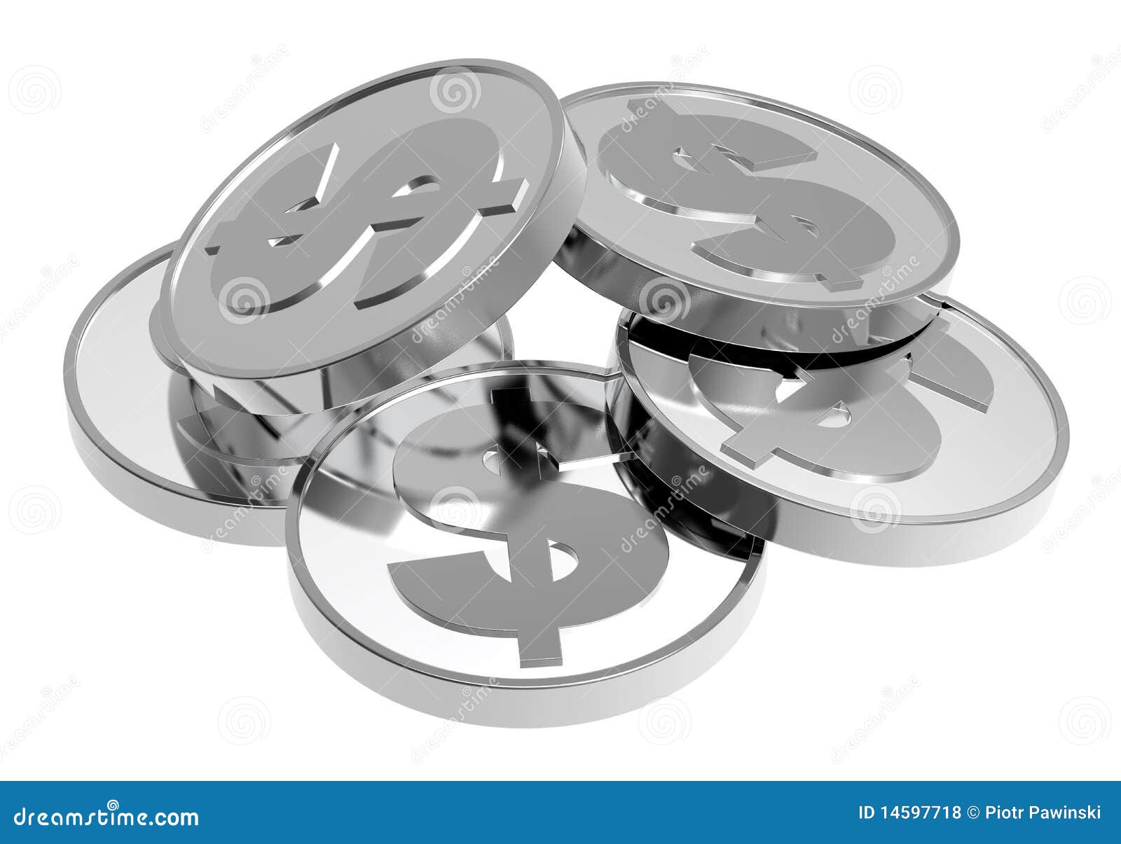 Silver Coins Isolated on a White Background Stock Illustration ...