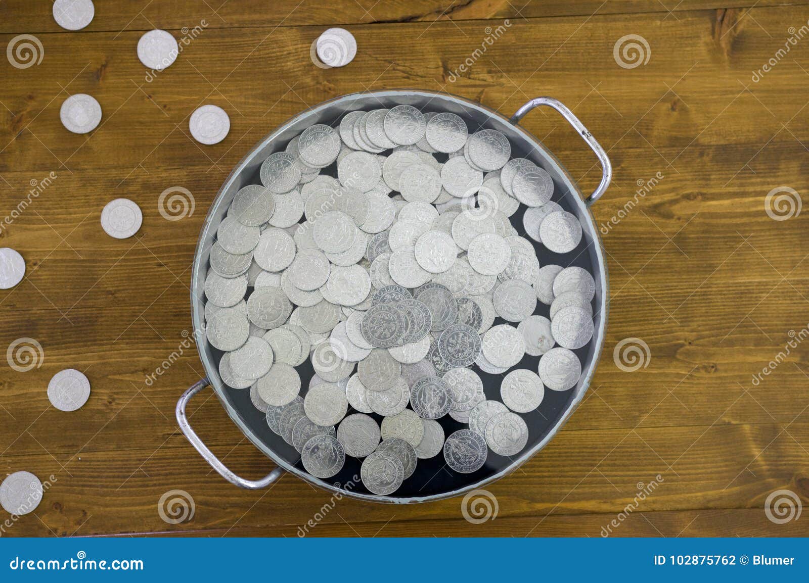 Silver coins in old pot stock photo. Image of luck, mythology - 102875762