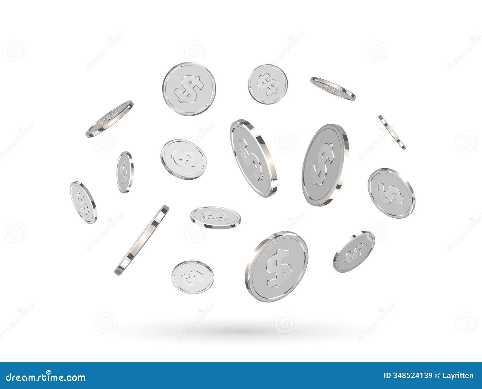 Silver Coins. Realistic Silver Money Isolated on White Background Stock ...