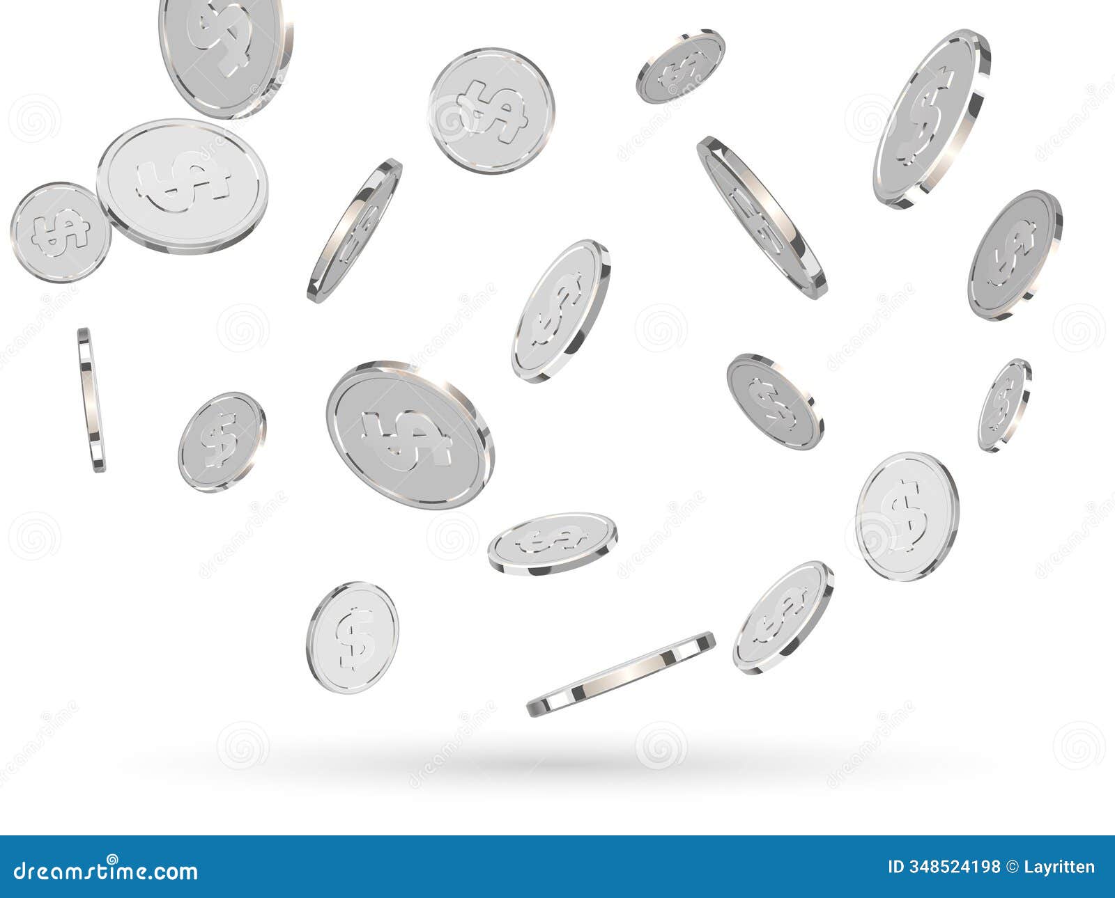 Silver Coins. Realistic Silver Money Isolated on White Background Stock ...