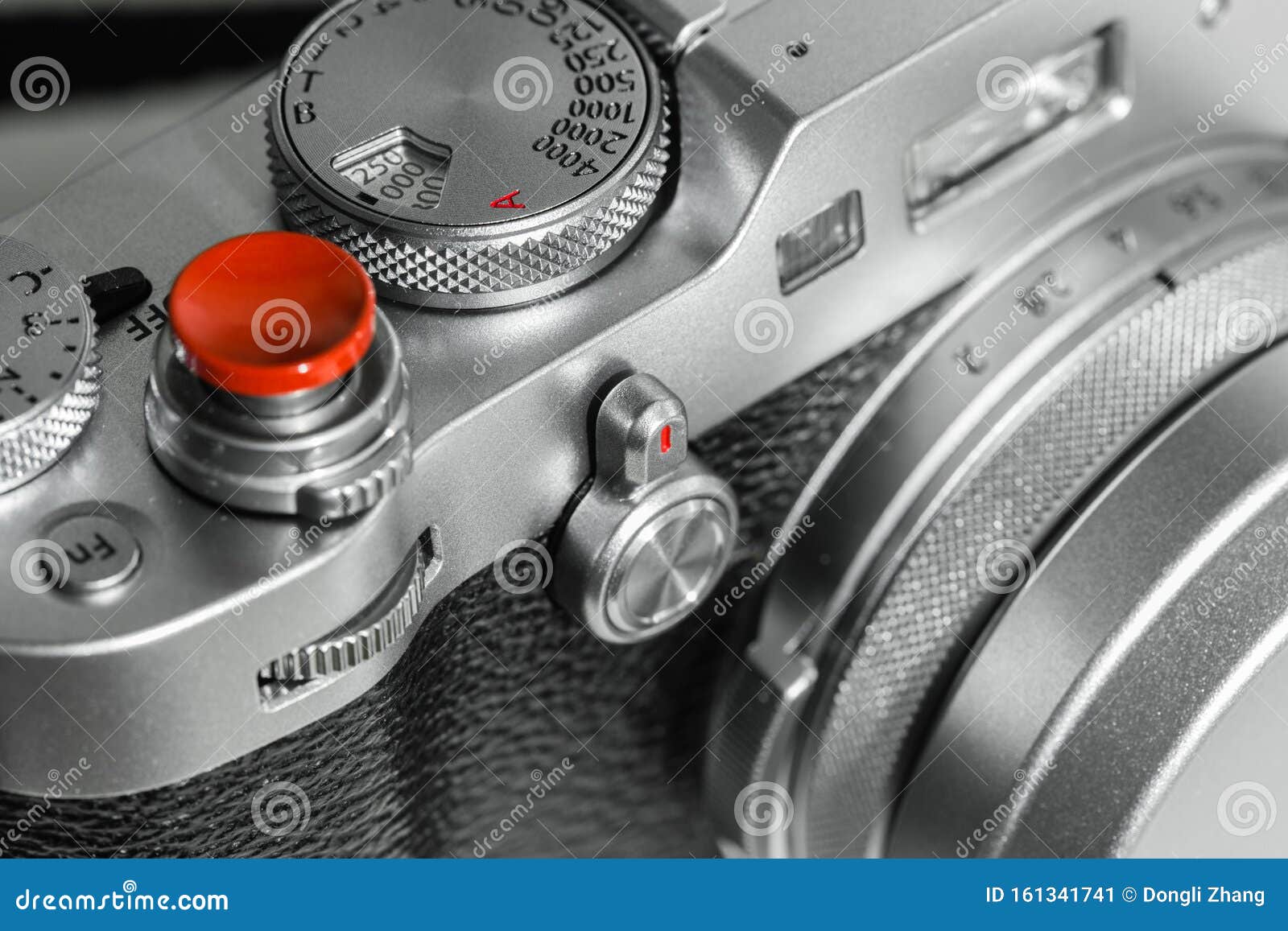 Silver Color Camera Shutter Button and Dial Closeup View Stock Image ...