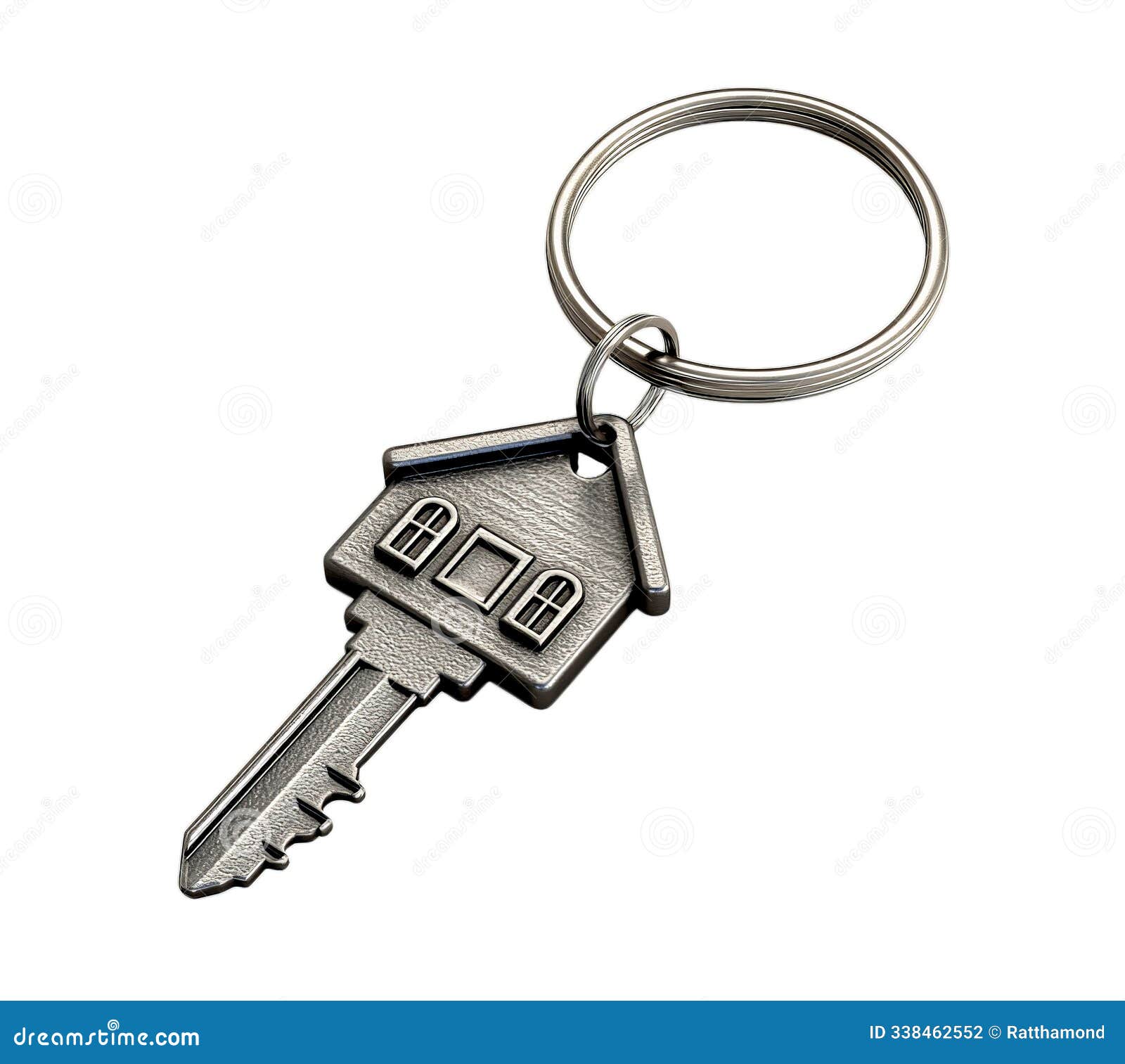 A Silver-colored House-shaped Keychain with a Key Attached is Displayed ...