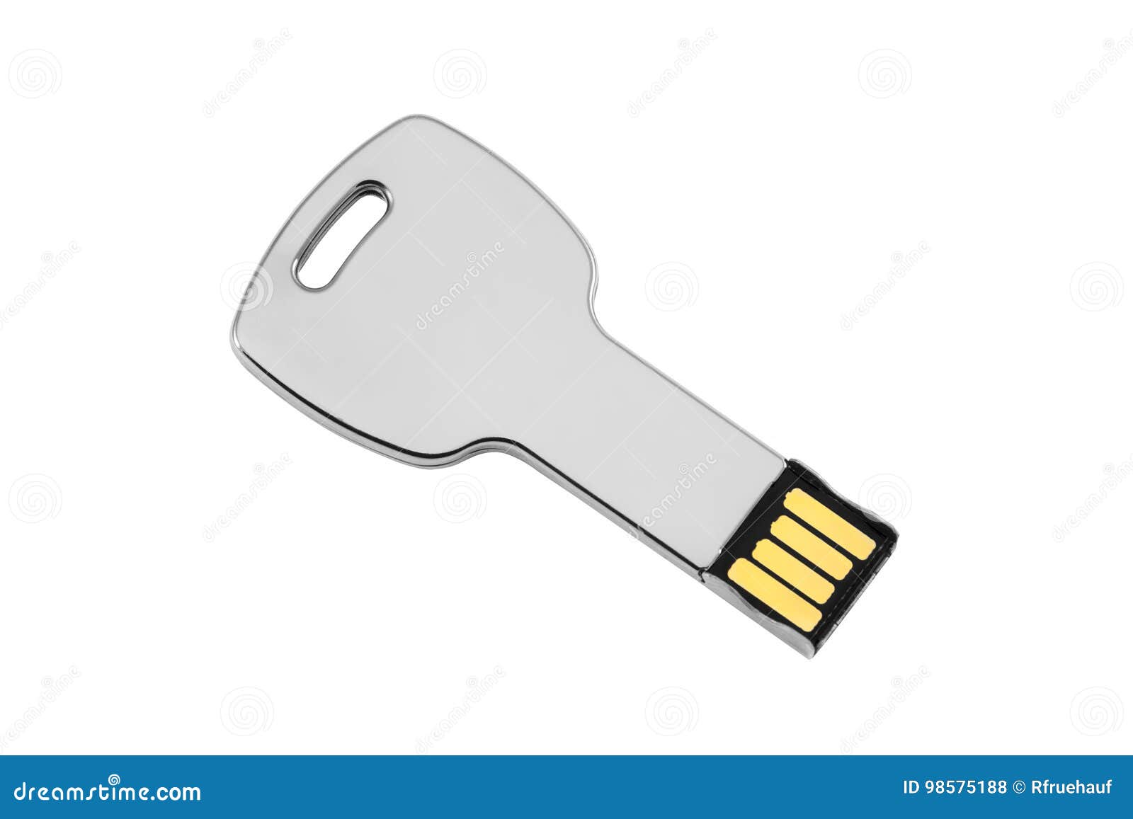 Silver Colored USB-stick Shaped Like a Key, on White Stock Photo ...