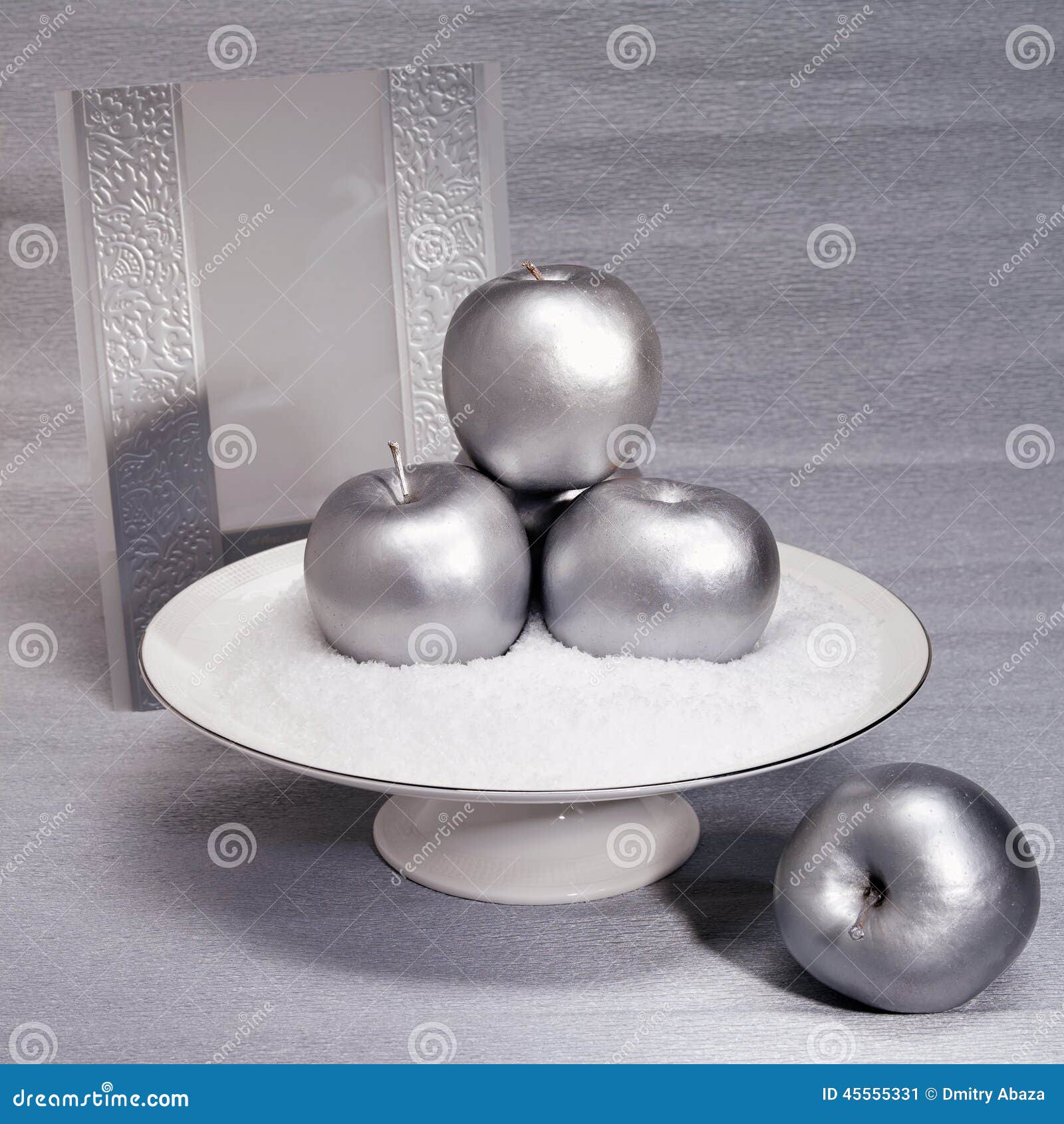 Silver Composition. Silver Apples and Invitation Card Stock Image ...