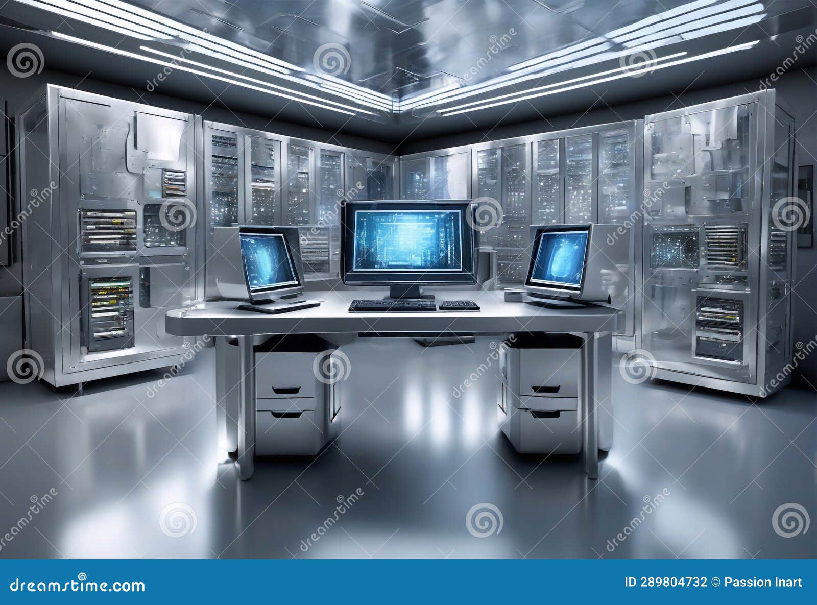 Silver Computer in Advanced Scientific Lab Stock Illustration ...