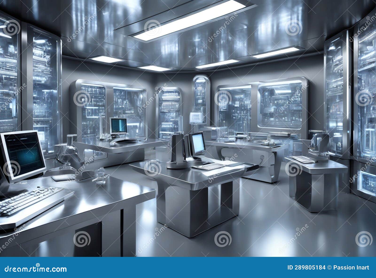 Silver Computer in Advanced Scientific Lab Stock Illustration ...