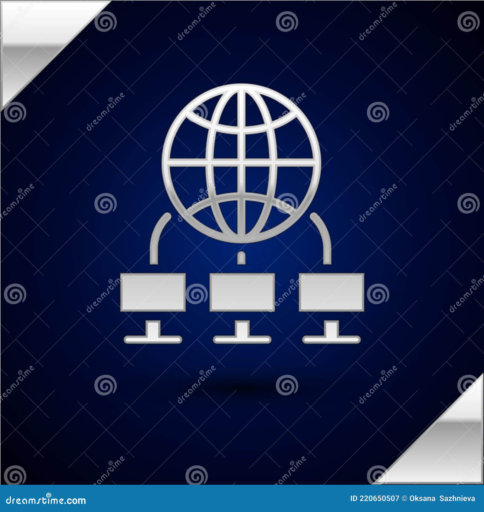 Silver Computer Network Icon Isolated on Dark Blue Background. Laptop ...